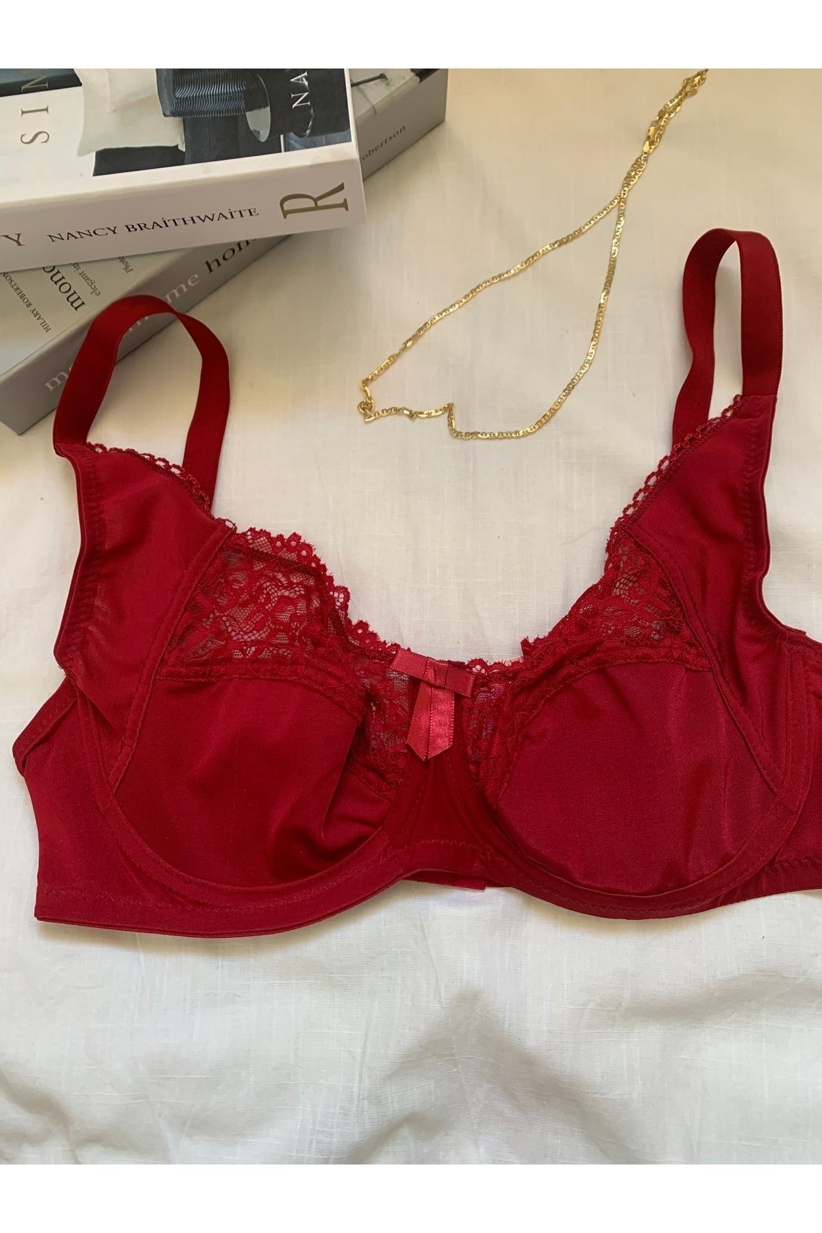 ROZENİN LINGERIE Büyük Beden Desteksiz Kapsız Balenli Dantel Detaylı Toparlayıcı C Cup Sütyen ...