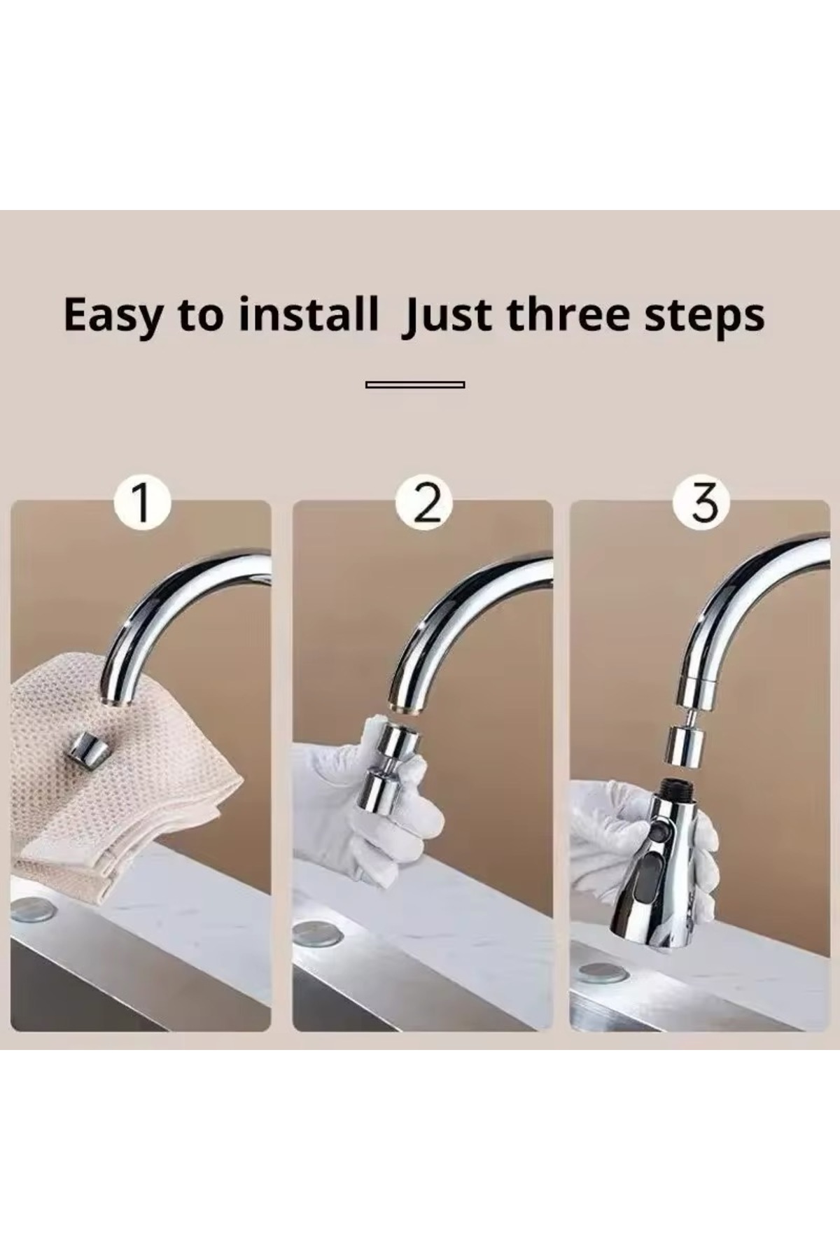 BEYZANA Krom 3 Fonksiyonlu Tasarruflu 360 Derece Döner Musluk Lavabo ...