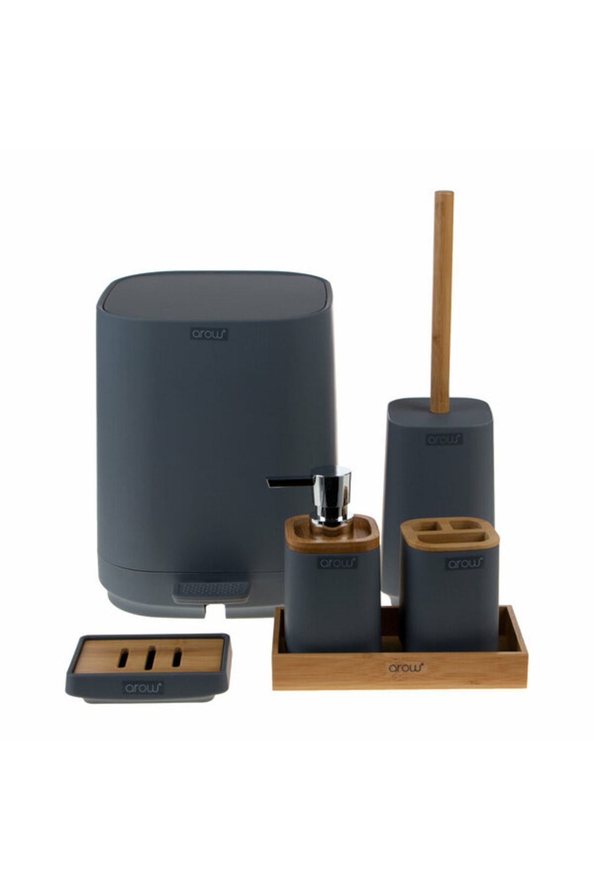 AROW Bambu Kapaklı Akrilik 6 Parça Banyo Seti Kare Gri Paola Dc1.tr ...