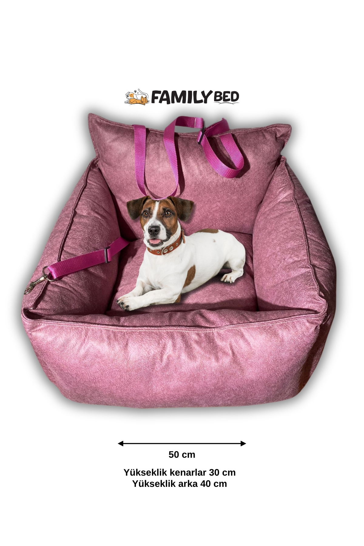 Family Bed Taşınabilir Köpek Araba Koltuğu Yatağı 50x50cm H:30cm (PEMBE ...