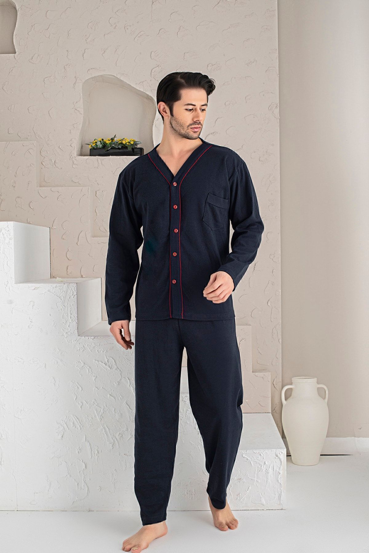 Mİrella Mens Navy Blue Long Sleeve Pajama Set Trendyol