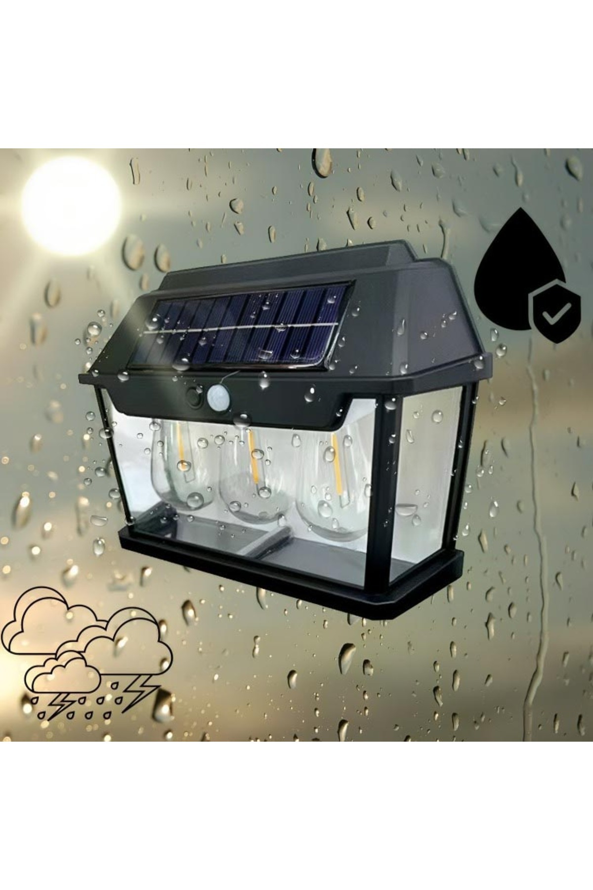 SARFEX Güneş Enerjili Solar Duvar Lambası 3 Lü Rustik Ampul Gün Işığı ...