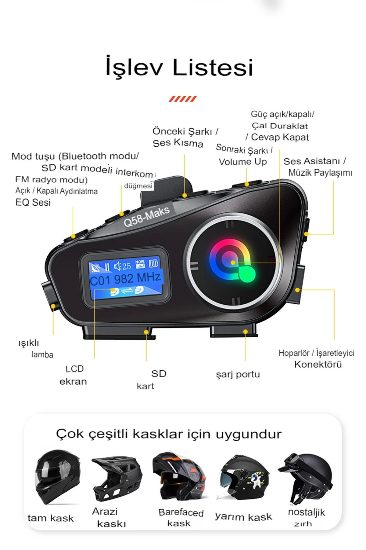 Enshall Q58-MAX Radyolu 2 Kişi Bağlantılı Bluetooth Kask Kulaklık ...