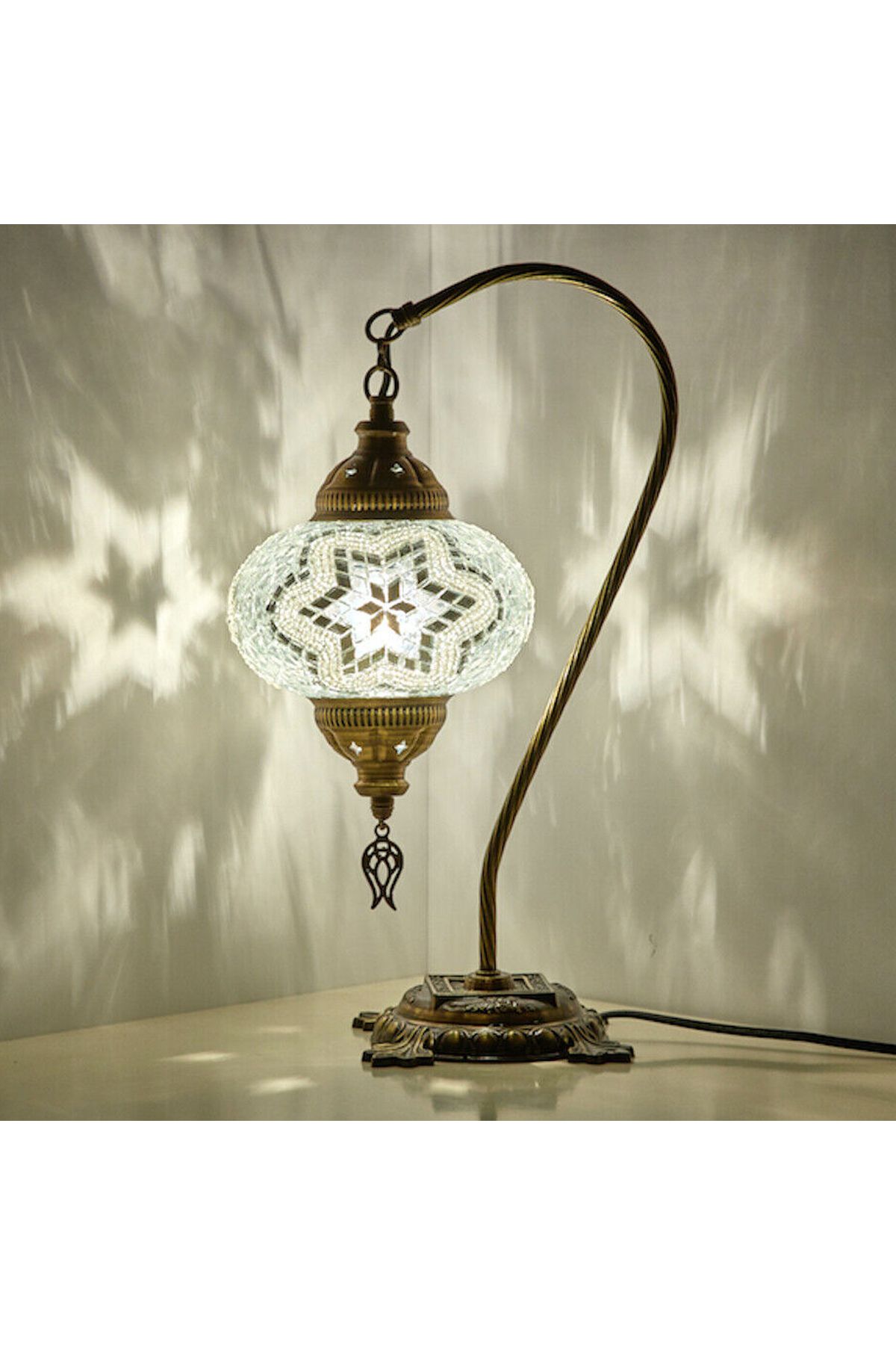 EMENUNU Tek Camlı Fas ve Osmanlı Mozaik Ayaklı Lambader 40 cm Otantik ...