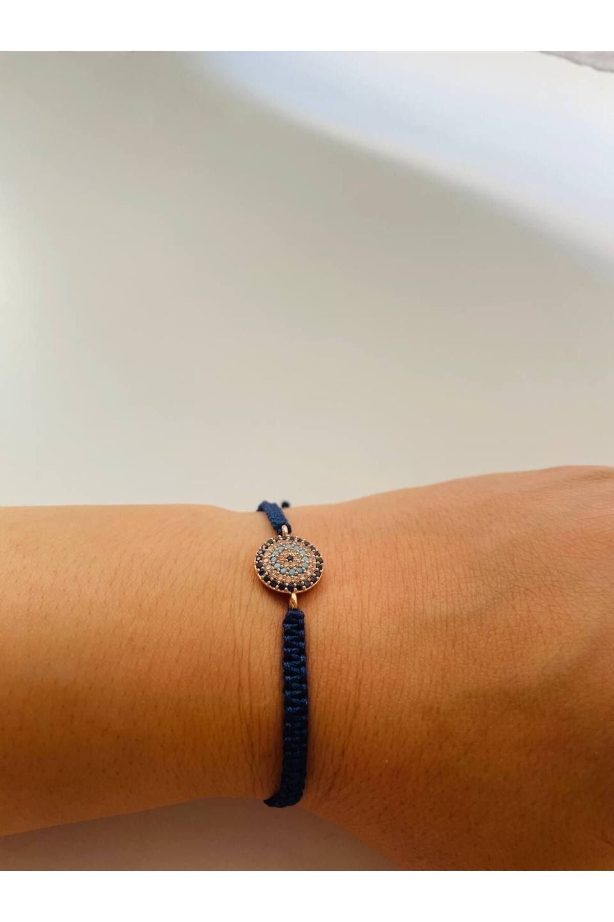 GALATA GIFT Navy Blue Macrame Bracelet - Evil Eye Bead, Elevator Braid ...