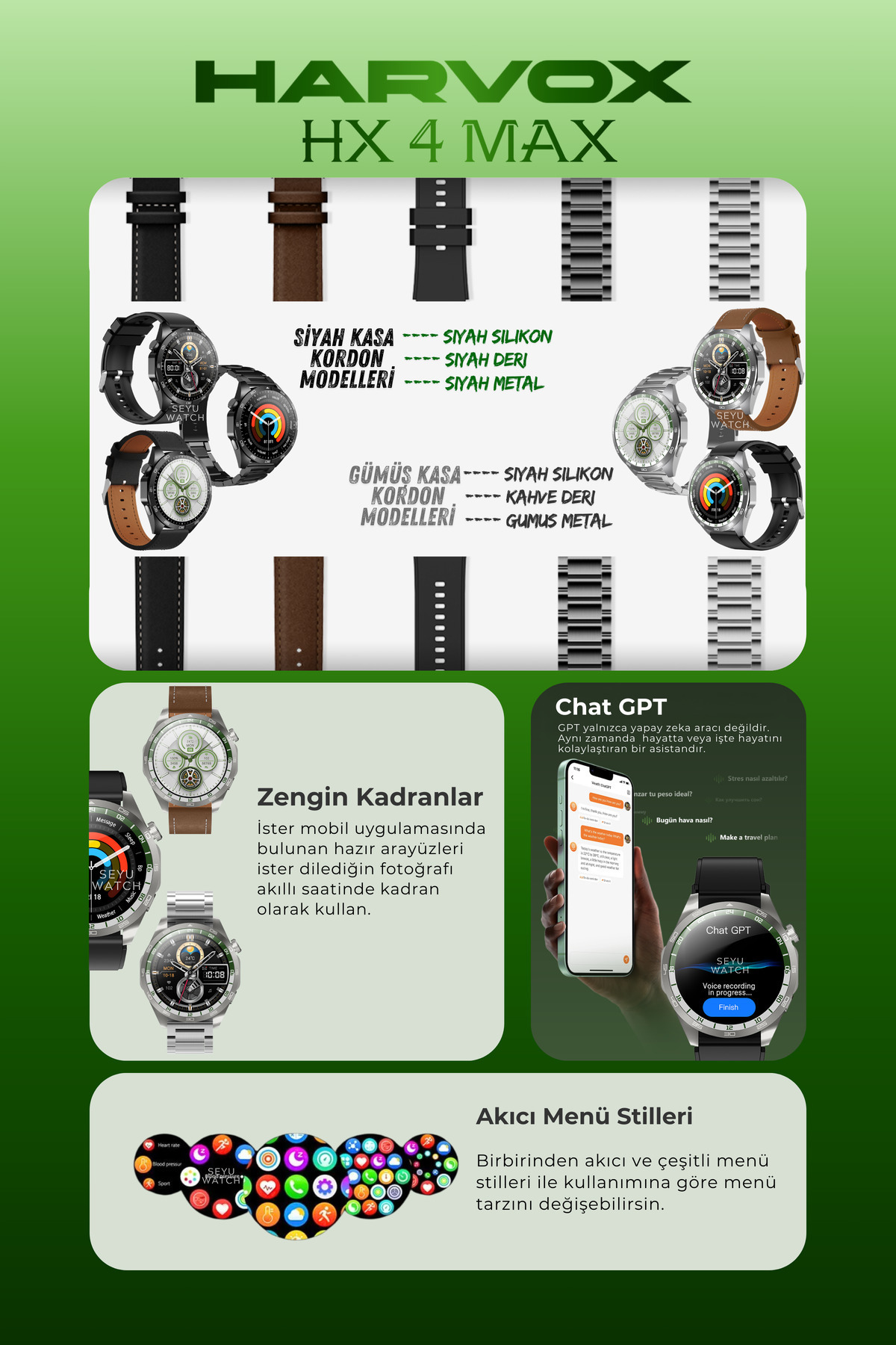 SEYUWATCH Watch HX-4 Max Harvox Akıllı Saat Iphone Ve Android Tüm ...