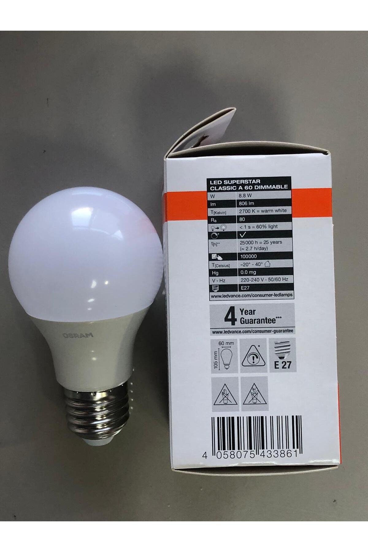 Osram E27 DİMLİ LED LAMBA 8,8W=60W 806 LÜMEN 2700KELVİN SARI 25000 SAAT ...