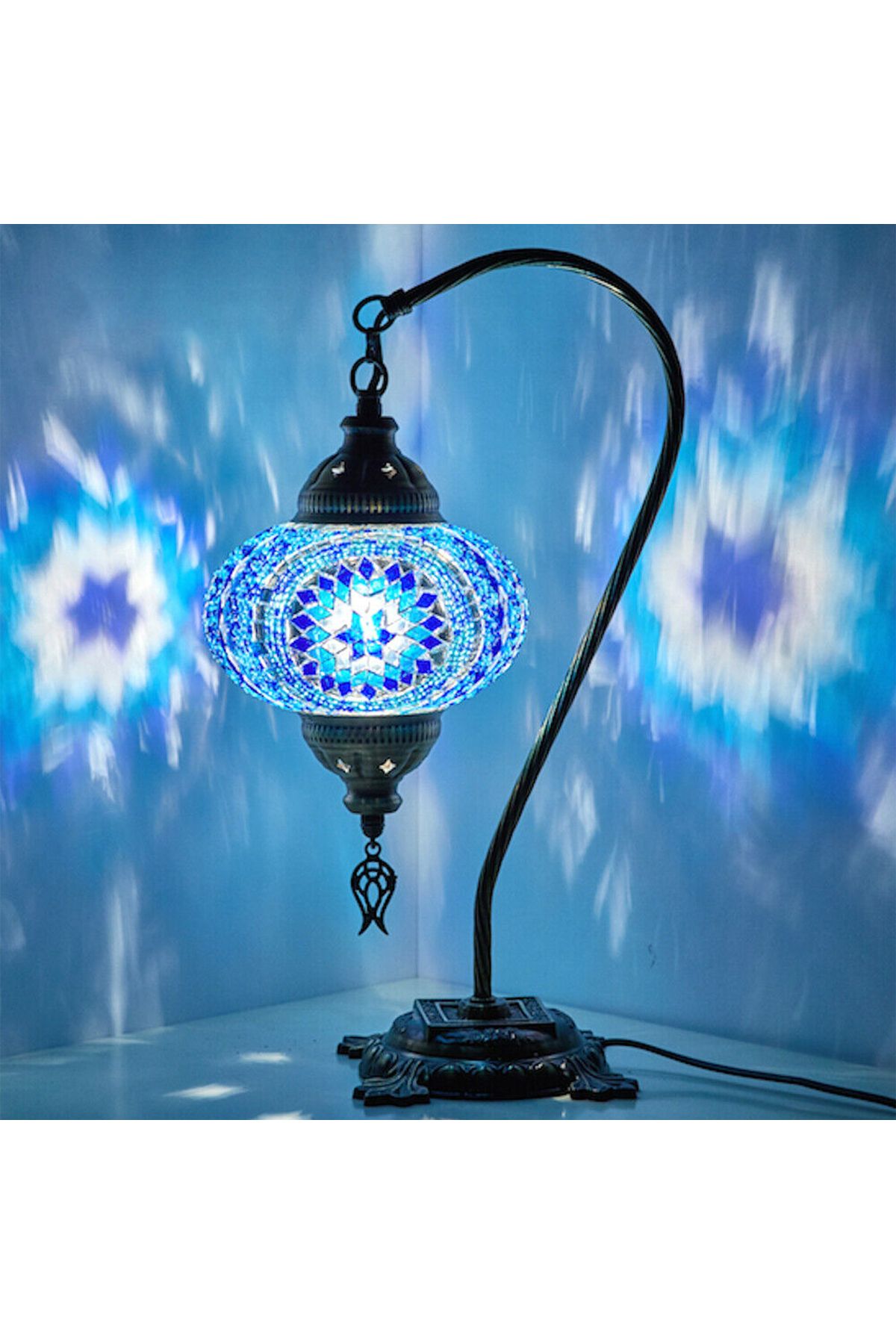 EMENUNU Tek Camlı Fas ve Osmanlı Mozaik Ayaklı Lambader 40 cm Otantik ...