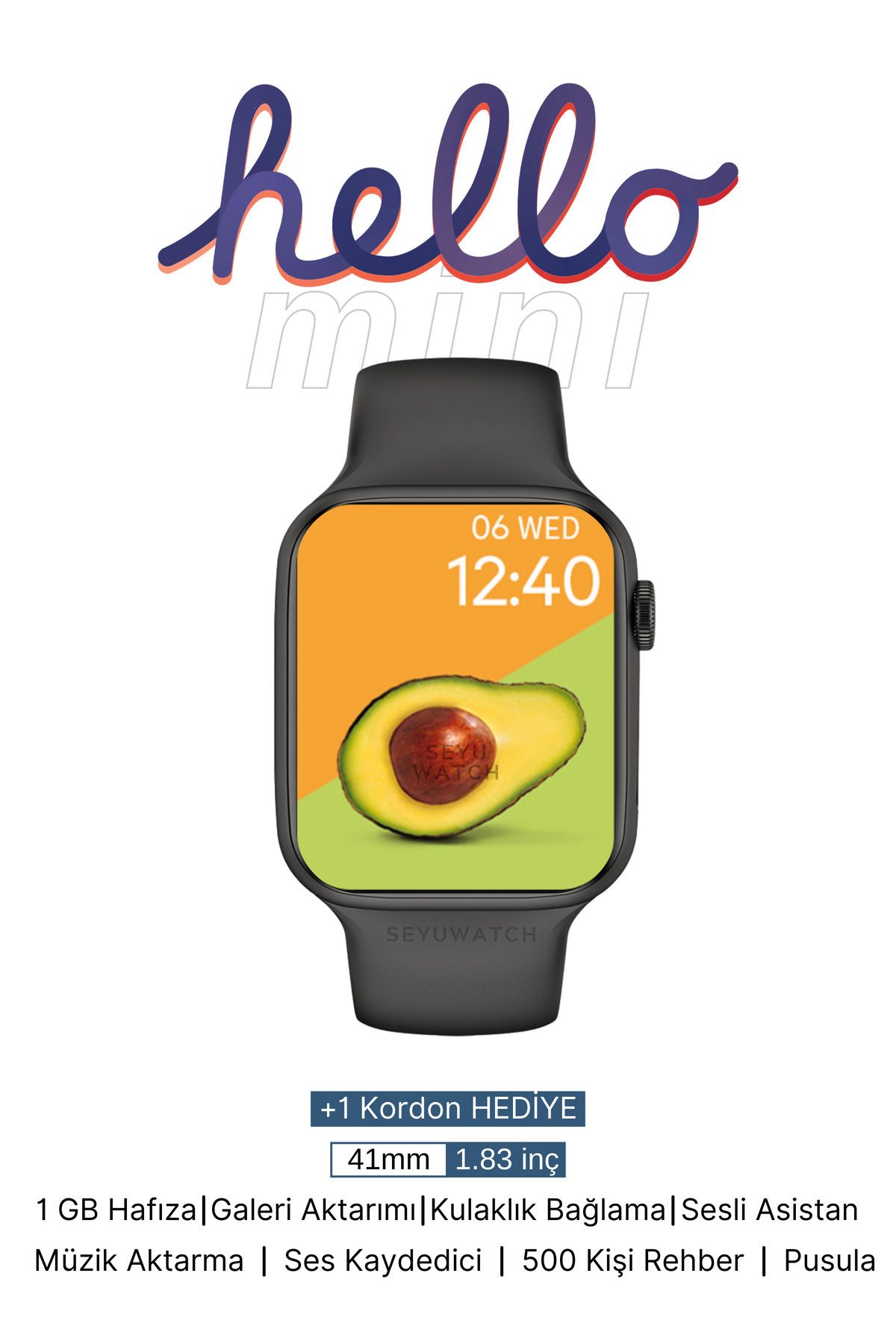 SEYUWATCH Watch H13 Mini Akıllı Saat Tüm Telefonlara Uyumlu 41mm Smart ...