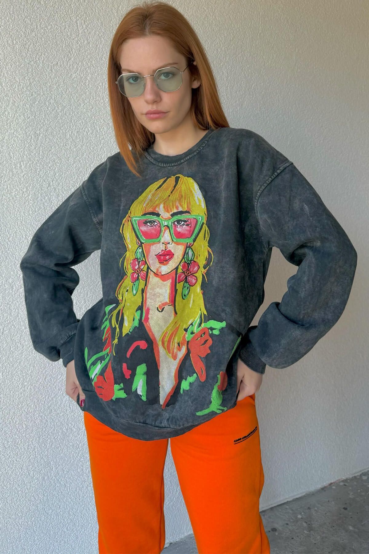 Askıdan Sepete Coool Oversize Fit Bisiklet Yaka Baskılı Yıkamalı Soluk ...