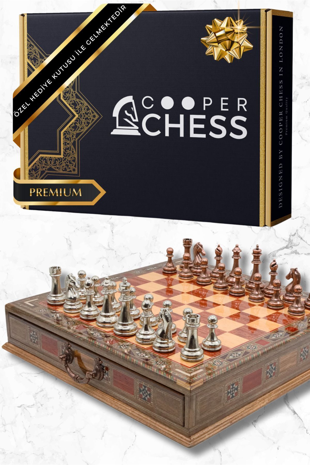 Cooper Chess Premium 38cm Büyük Çekmeceli Ahşap Kutulu Metal Satranç ...