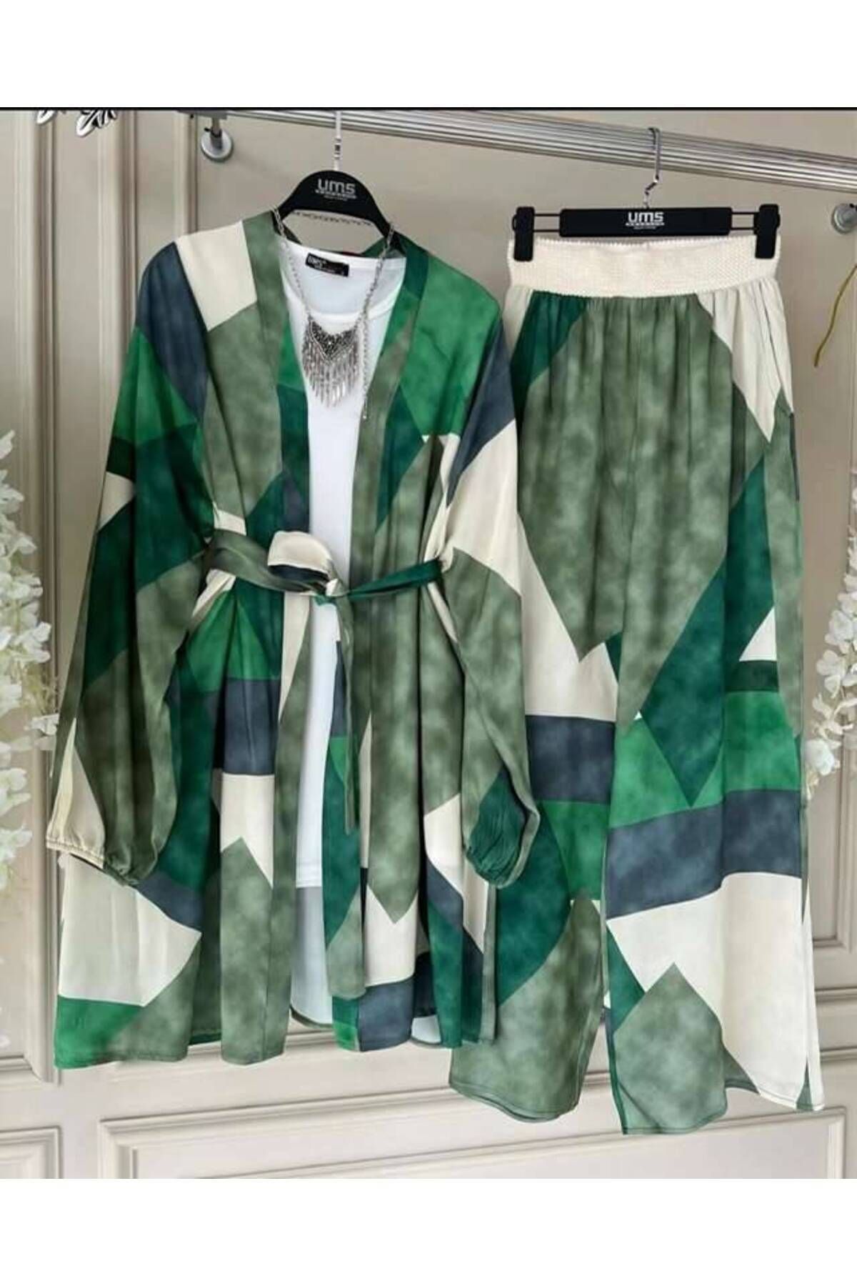 UMS CONCEPT ŞAHİN DESENLİ HASIR BEL PANTOLON KİMONO İKİLİ TAKIM 1542 ...