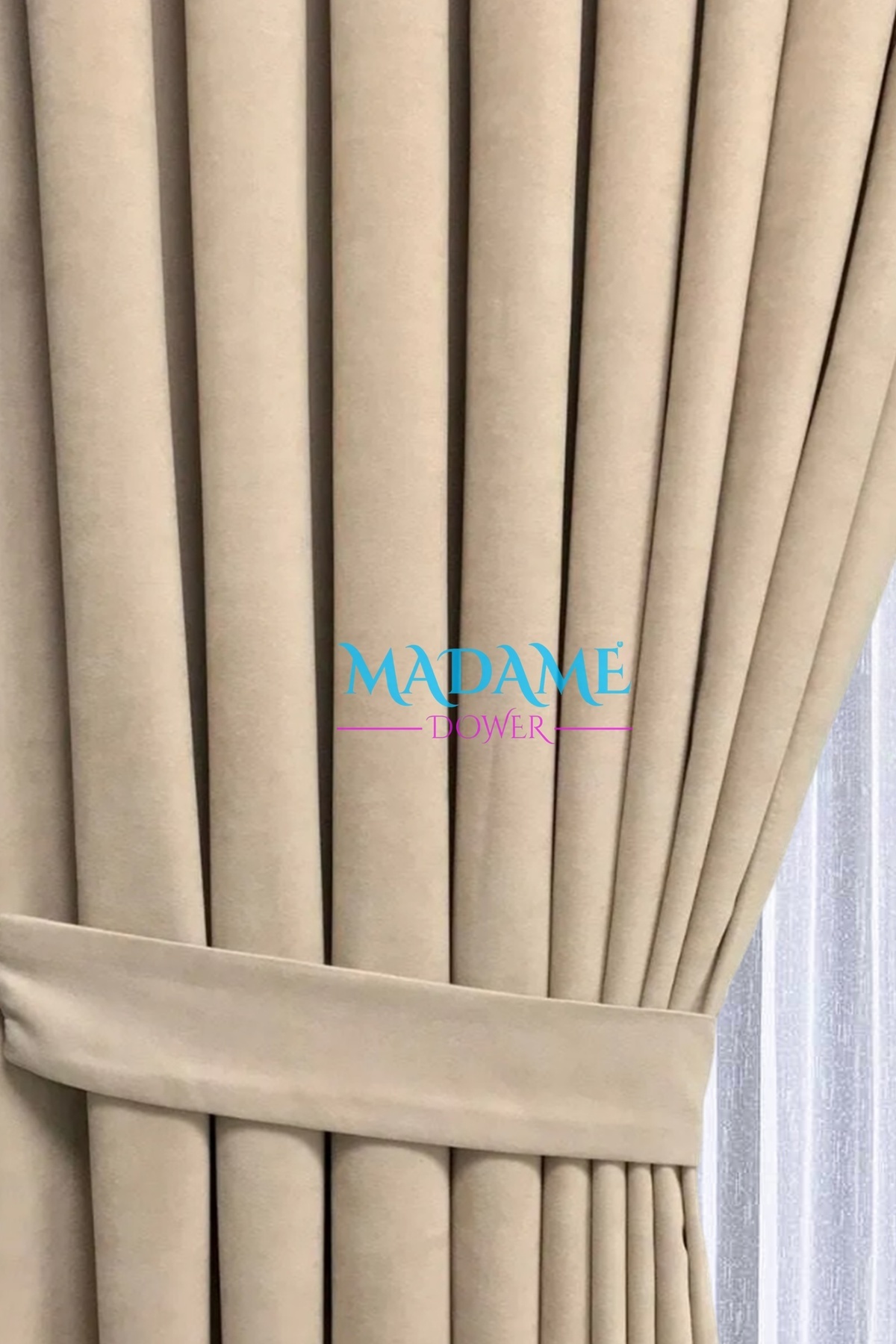 Madame Dower Butterfly Soyut Temalı Bej Fon Perde - 1x3 Orta Sık Pileli ...