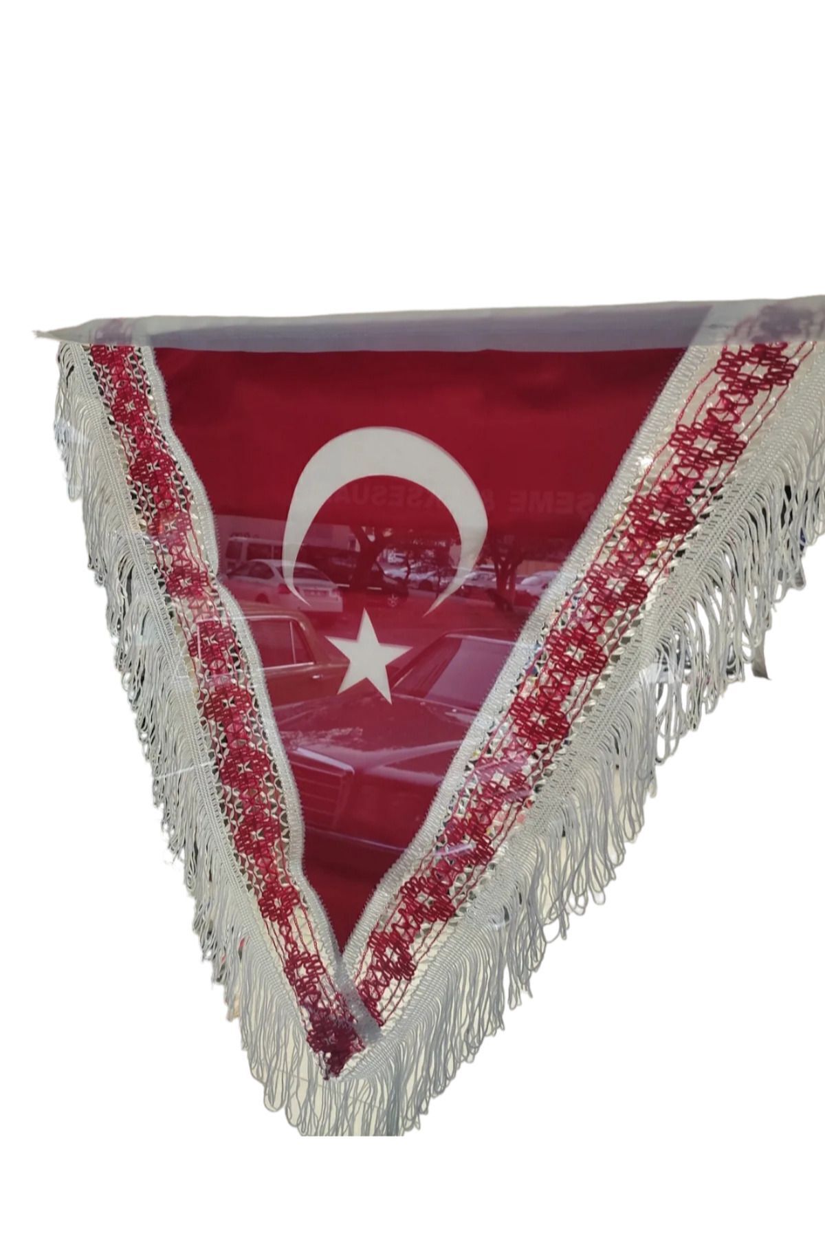 POLATLI OTO AKSESUAR Üçgen Türk Bayrağı Vantuzlu Kenar işlemeli Saçaklı ...