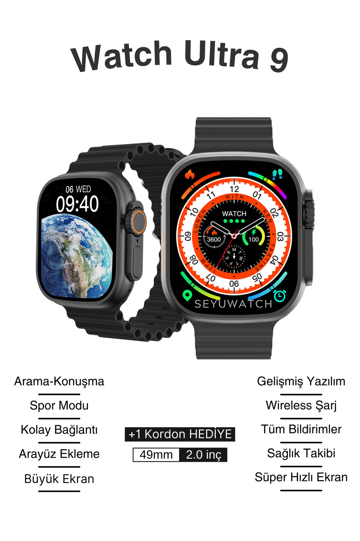 SEYUWATCH Watch Ultra 9 Akıllı Saat Tüm Akıllı Telefonlara Uyumlu ...
