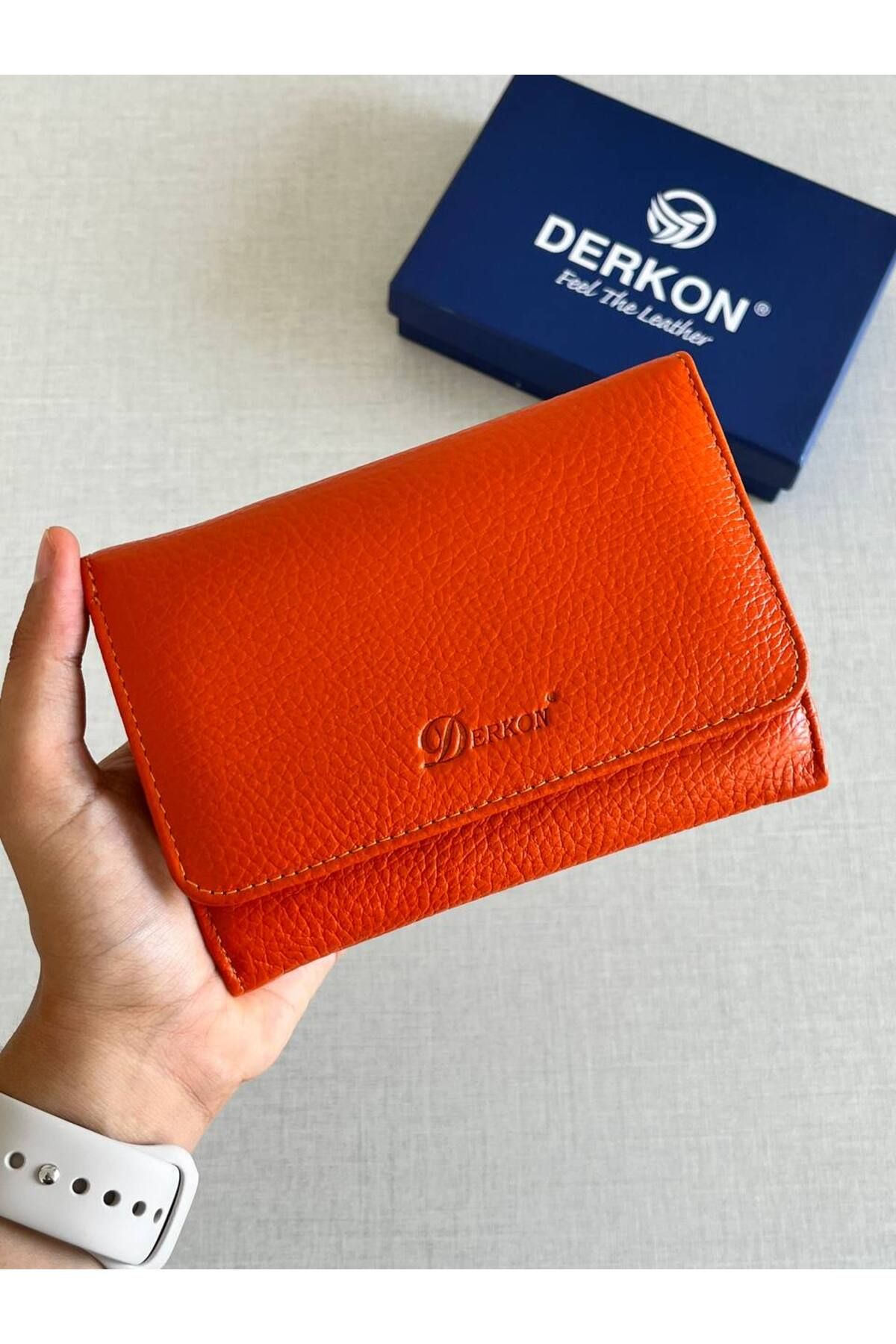 Derkon Violeta Model Orta Boy Hakiki Deri Turuncu Kadın Cüzdanı ...