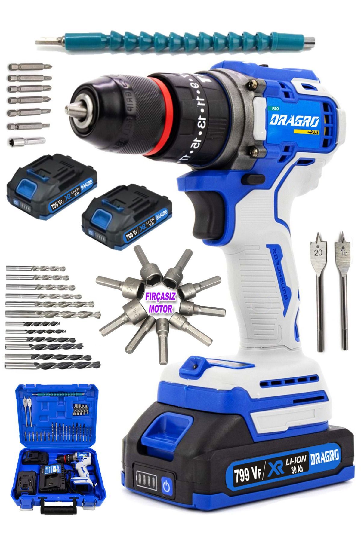 Dragro Alman Pro 799 Vf 30 Ah Darbeli Çelik Mandren Kömürsüz Motor Çift ...