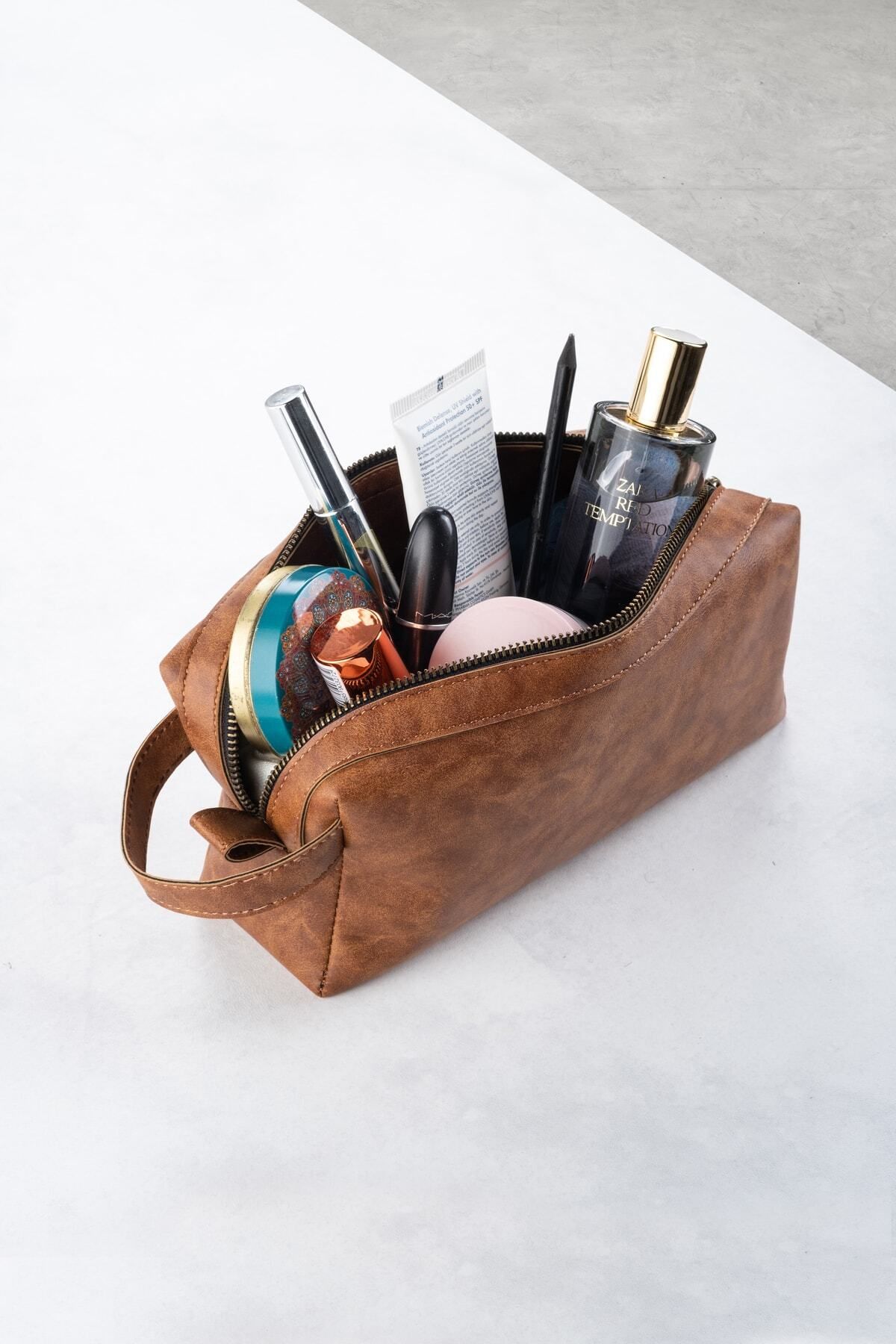 dk leather Kadın Taba Portfoy El Çantası Pu Deri Günlük Seyahat Makyaj ...