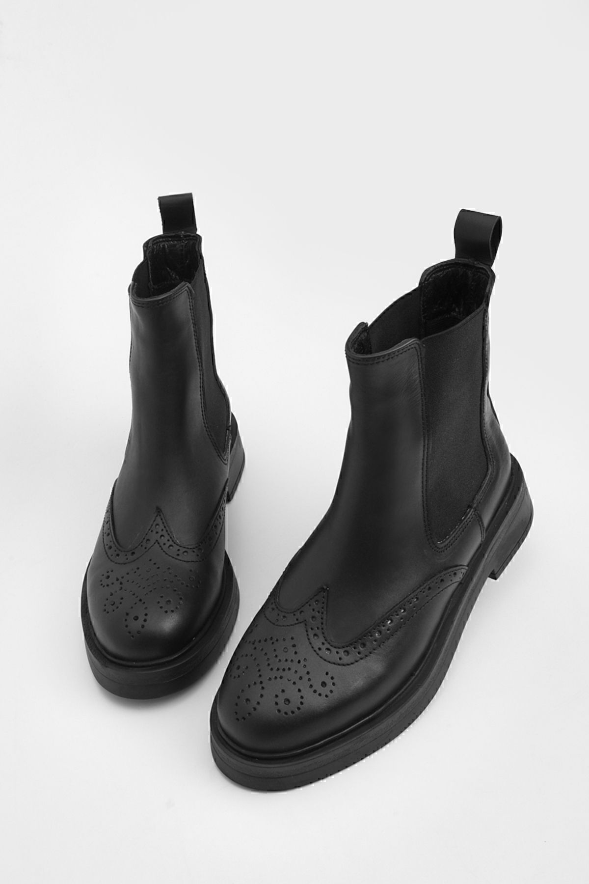 Marjin Kadın Hakiki Deri Elastik Yan Bantlı Günlük Bot Kater Siyah ...