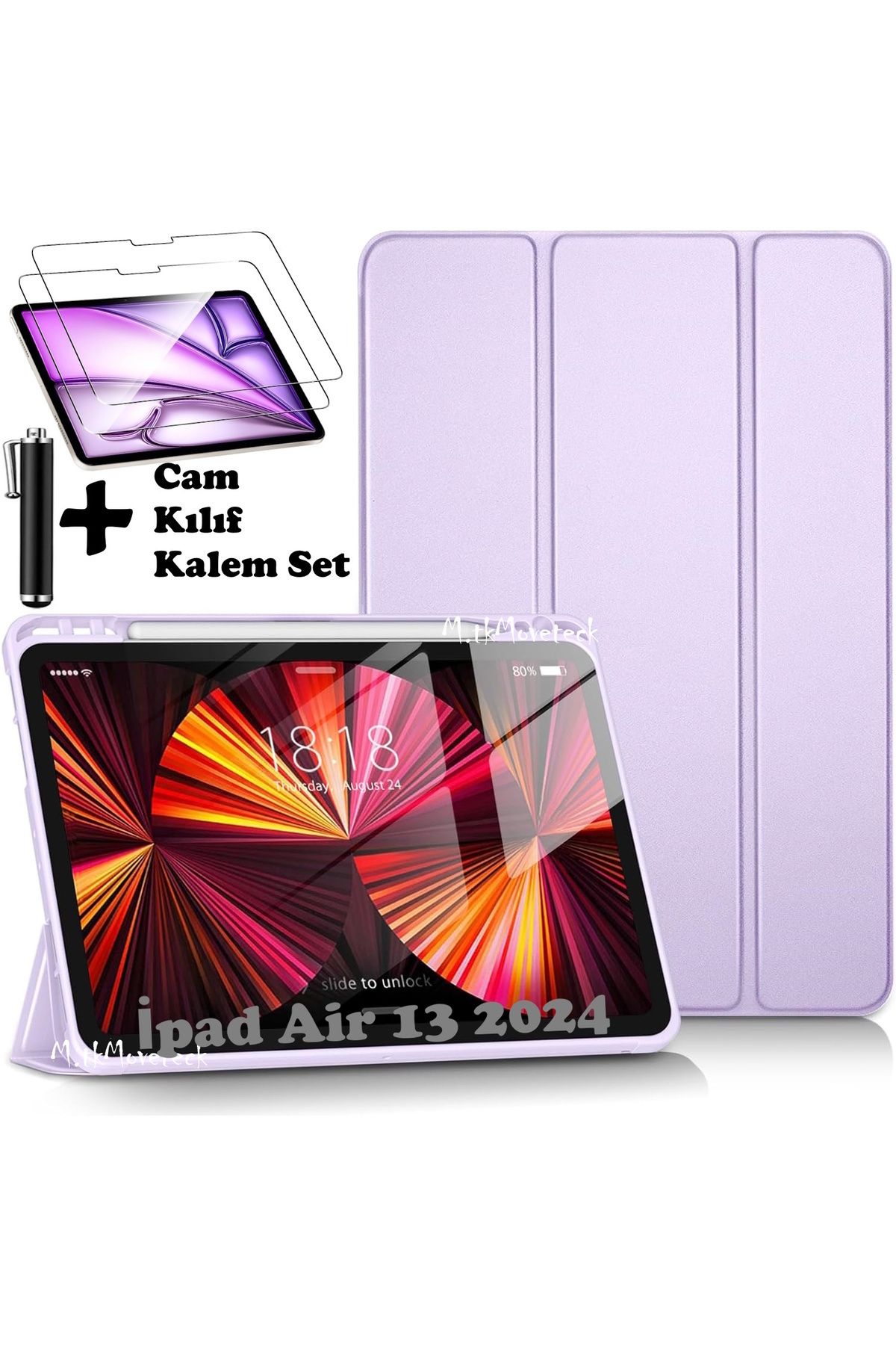 m.tk moveteck İpad Air 13 2024 Uyumlu Kılıf Akıllı Smart Uyku Modlu Kalem Bölmeli Renkli Standlı ...