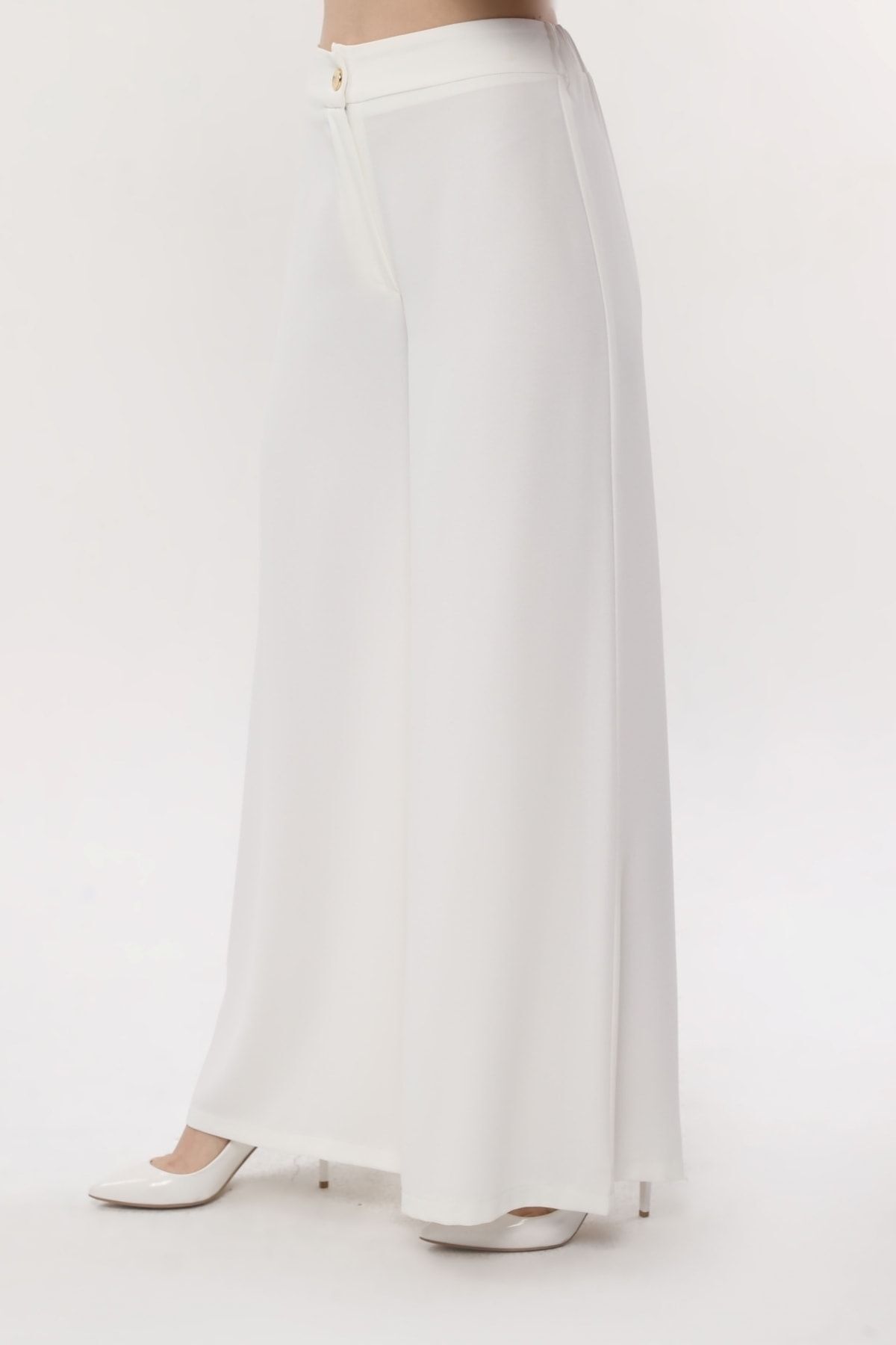 sehatex Beyaz Kadın Pantolon Crep Kumaş Beli Lastikli Rahat Kesim ...