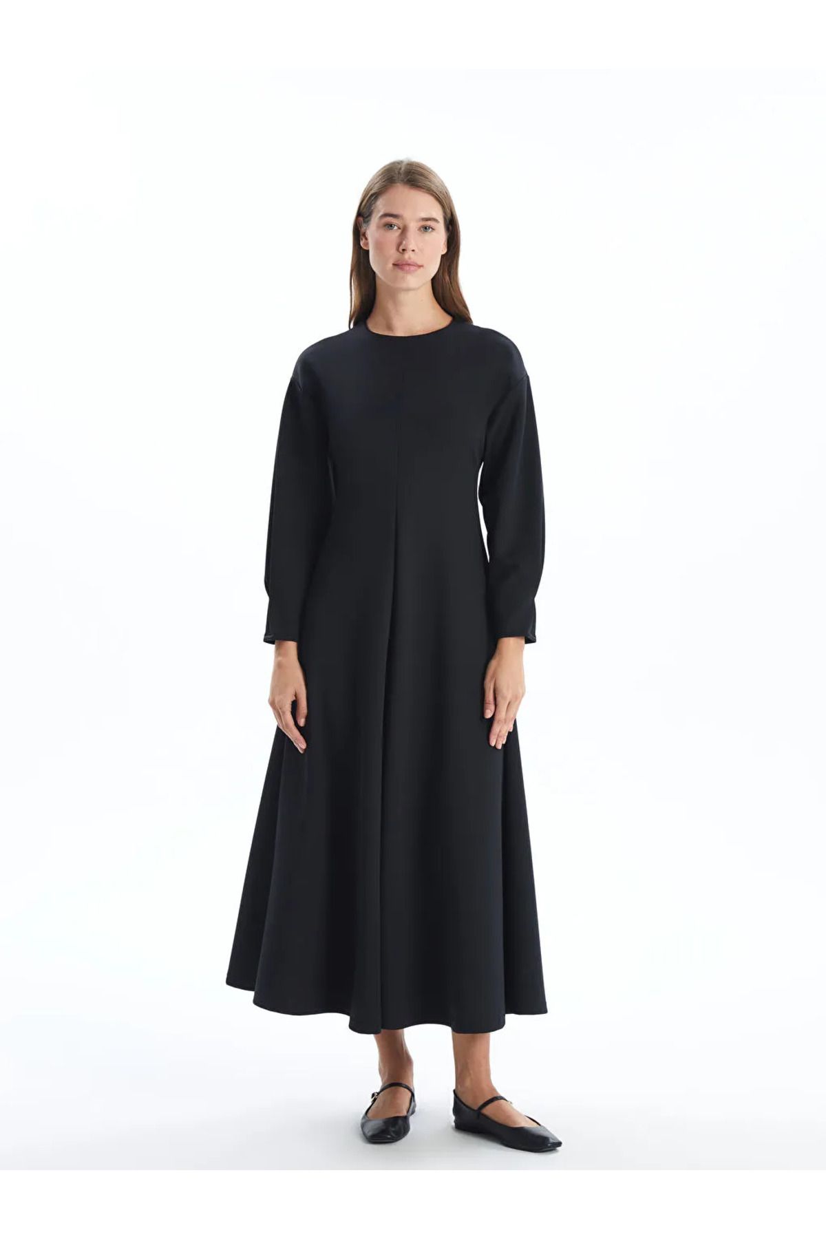 LC Waikiki LCW Modest Yeni Siyah Bisiklet Yaka Düz Uzun Kollu Kadın ...