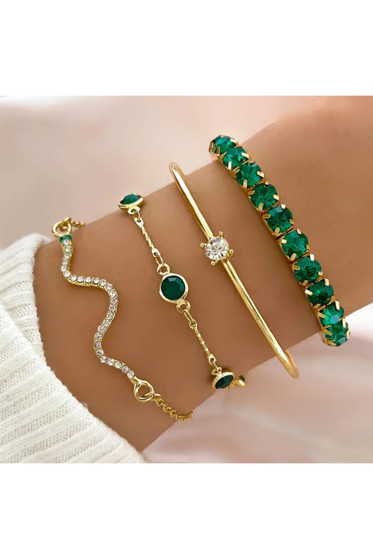 TEMU Gold Zümrüt Yeşili Bileklik Seti (4 Adet) Fiyatı, Yorumları - Trendyol