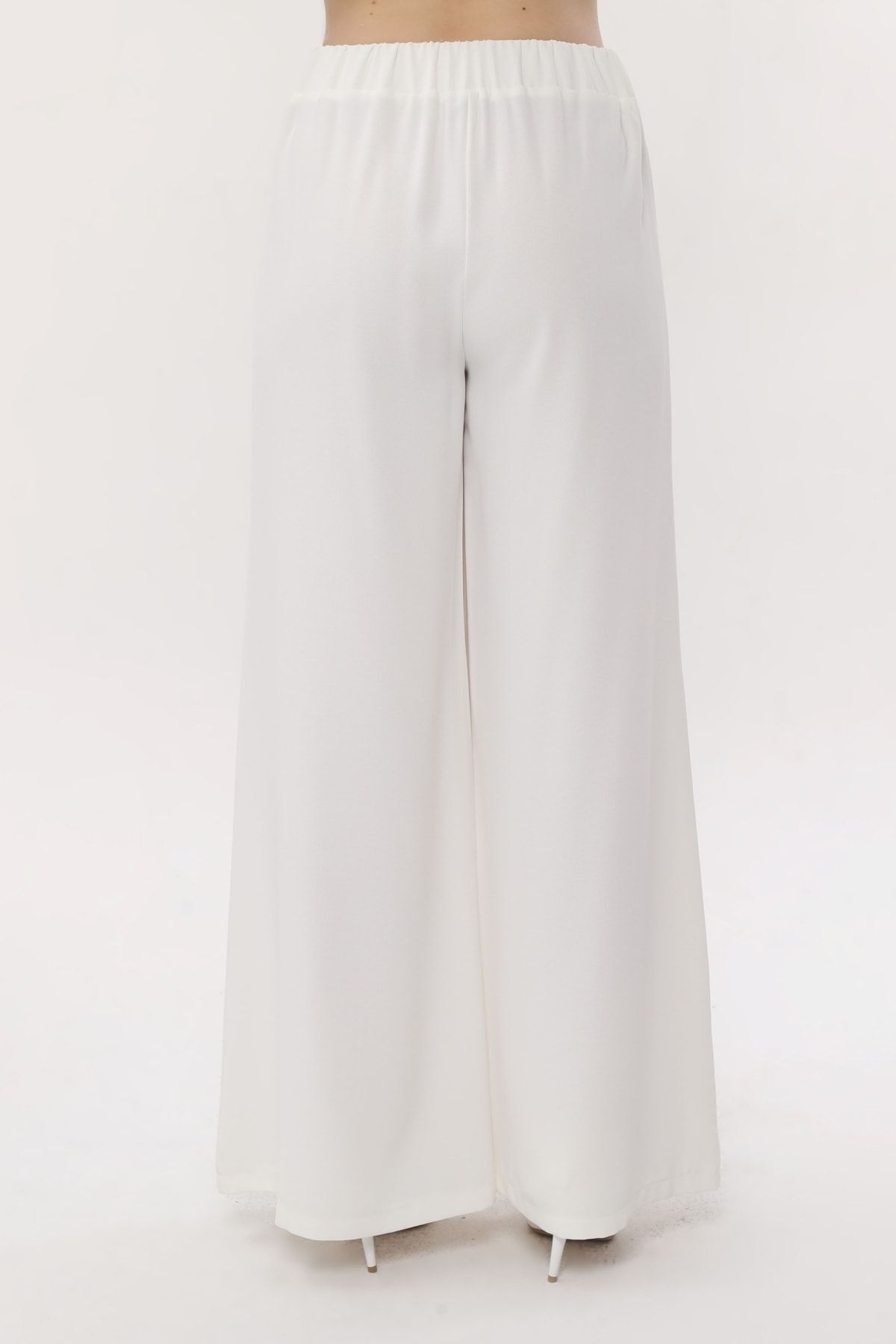 sehatex Beyaz Kadın Pantolon Crep Kumaş Beli Lastikli Rahat Kesim ...