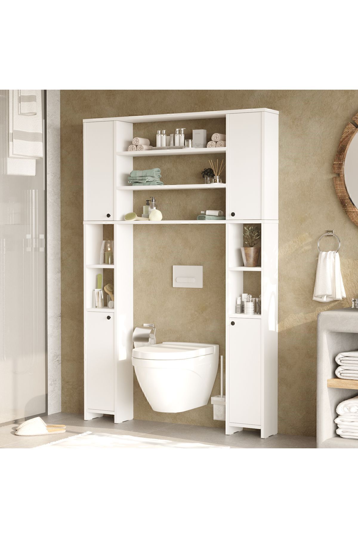 Yurudesign Lumo Çok Amaçlı Tuvalet Banyo Dolabı Kapaklı Raflı Beyaz LO1 ...