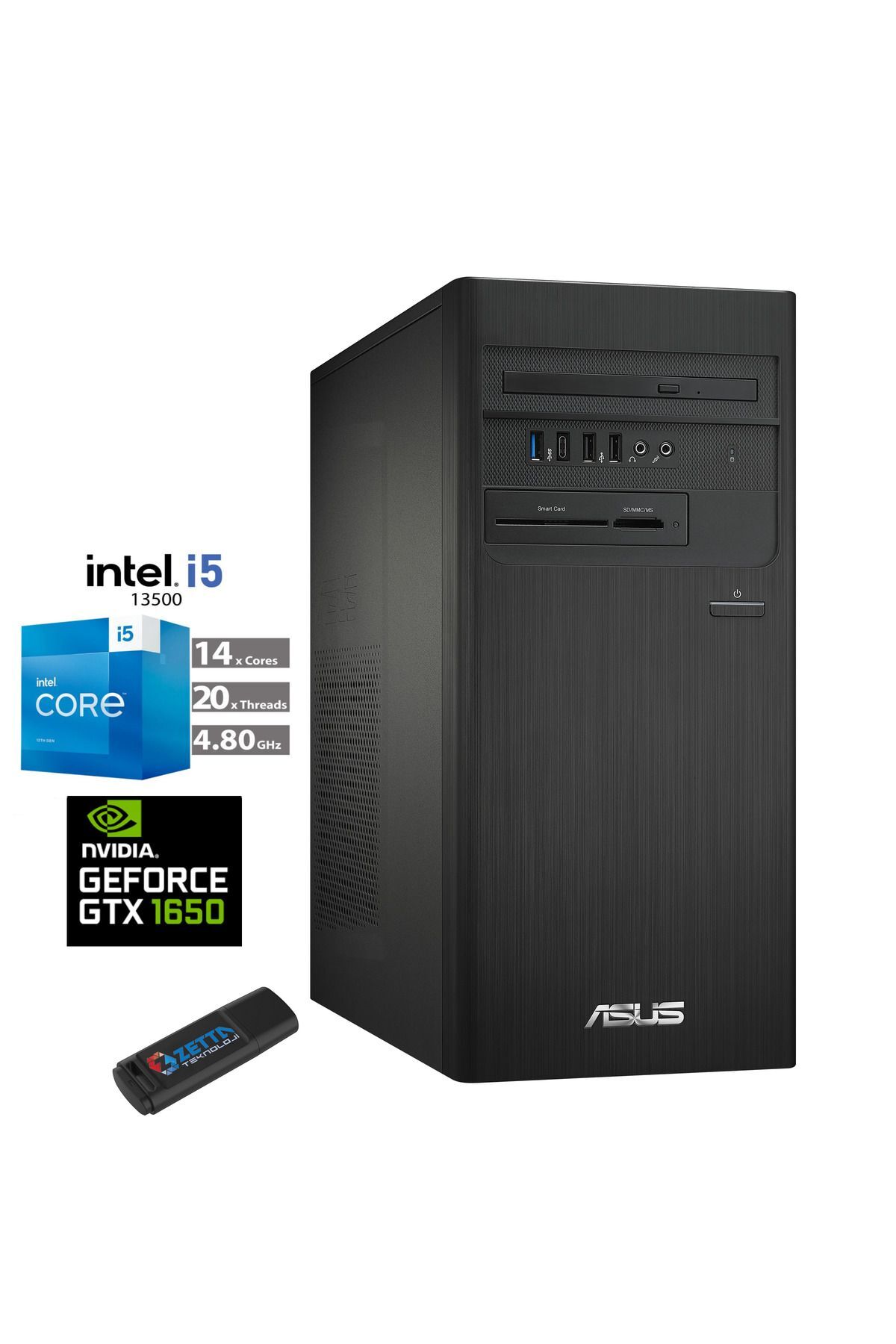 ASUS EXPERTCENTER İ5 13500 16gb 1tb SSD 4GB/GTX1650 WIN11Home C1S500TE ...