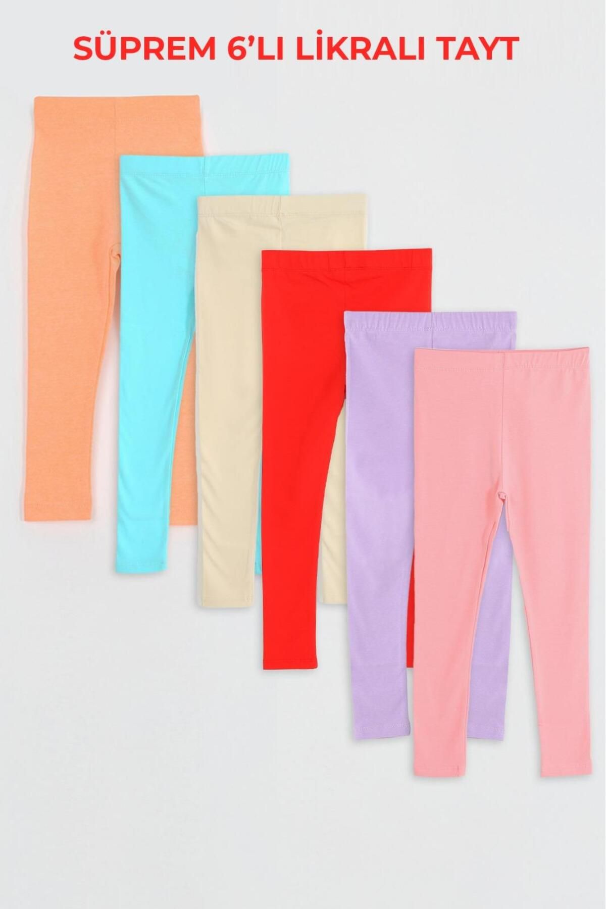 LUESS Kız Çocuk 6'lı Set Likralı Süprem Mevsimlik Uzun Tayt (9 Ay - 4 ...