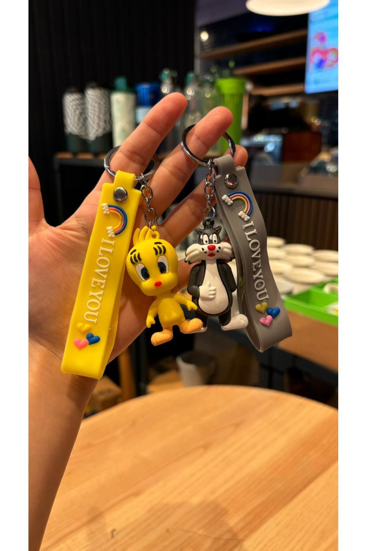 TUVANTU 2'li Tweety ve Sylvester 3D Silikon Çift Anahtarlığı ve Çanta ...
