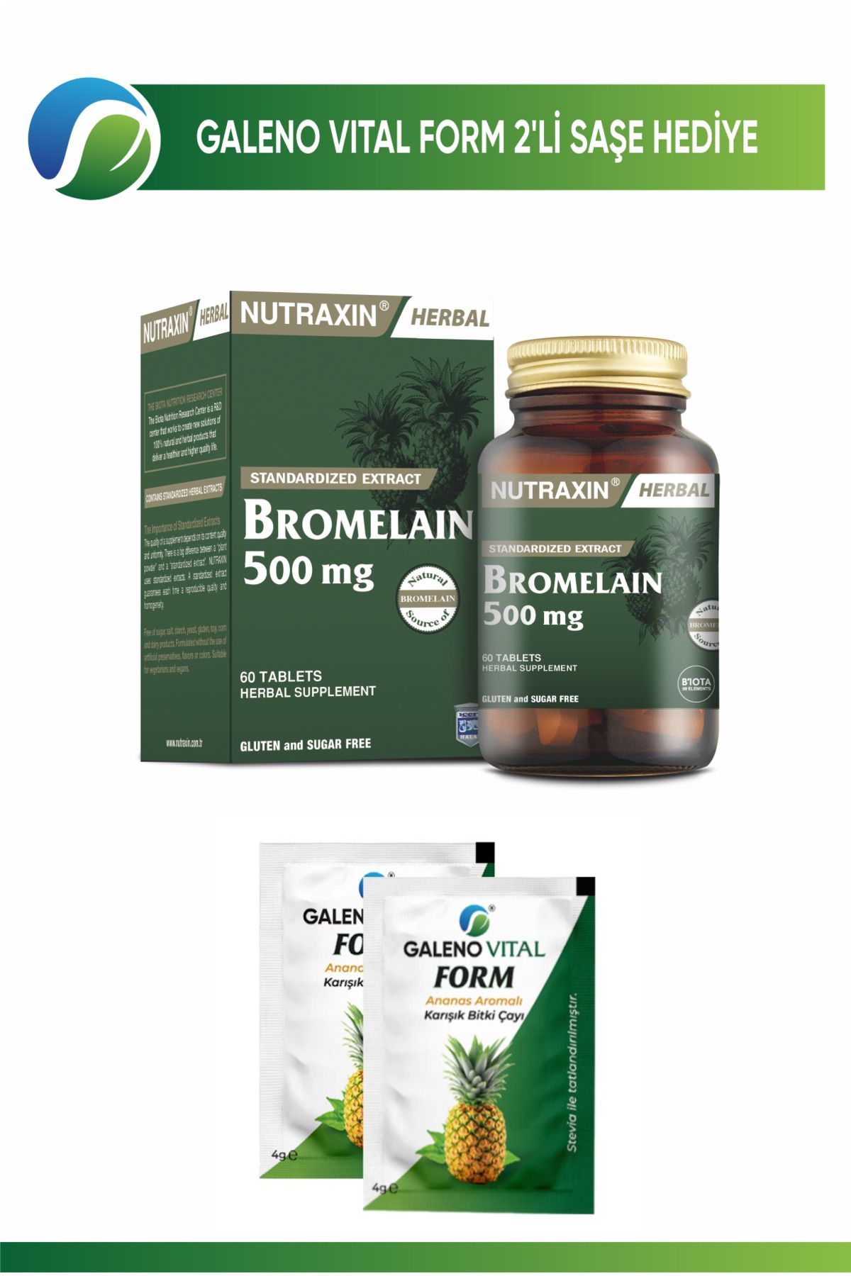 Nutraxin Bromelain 500 Mg Galeno V. Form 2'li Saşe - Fiyatı, Yorumları