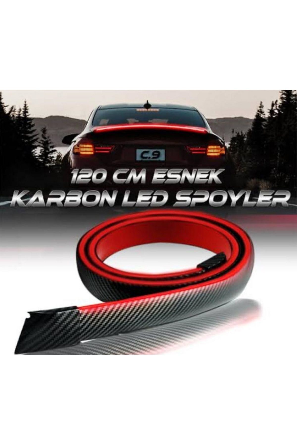 4EVER Karbon Fiber İşlevli Spoiler LED ışık şerit 120cm araba dış arka ...