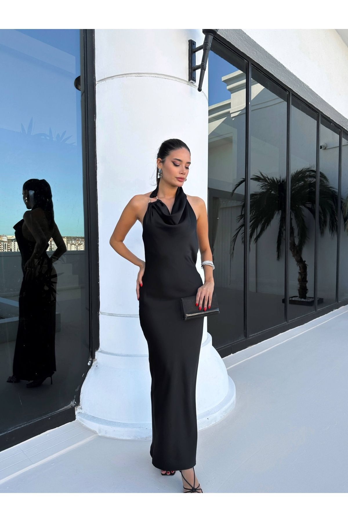 ESRAHELVACI Degaje Yaka Sırt Dekolteli Saten Elbise - Fiyatı, Yorumları