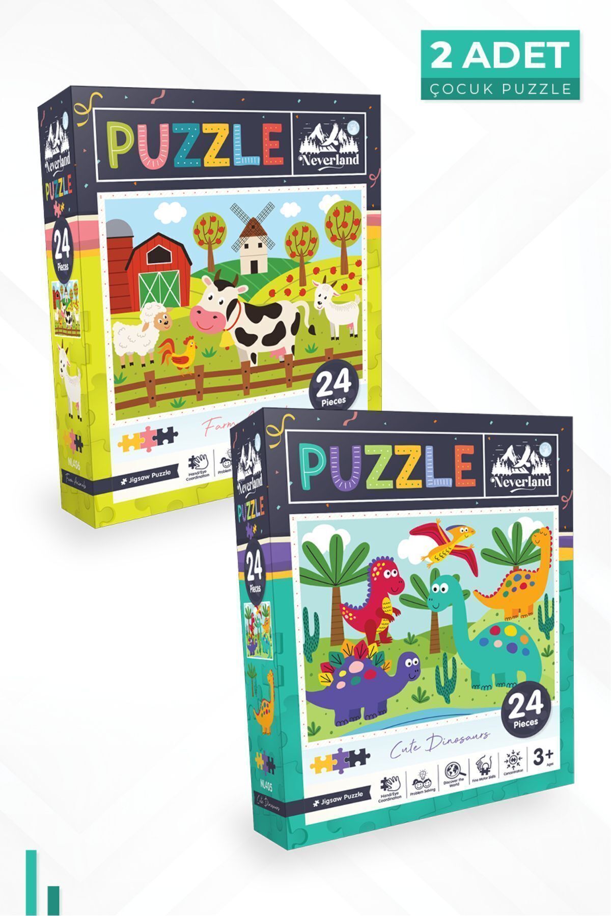 Neverland 2'li Çocuk Yapboz - 24 Parça Çiftlik Hayvanları Ve 24 Parça ...