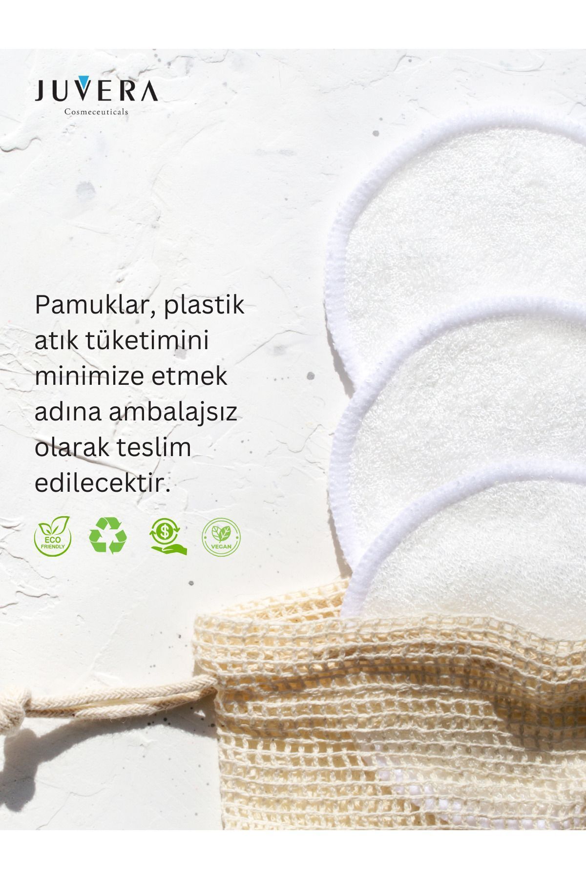 JUVERA Cosmeceuticals Organik Yıkanabilir Makyaj Temizleme Pamuk Pedi 3 ...