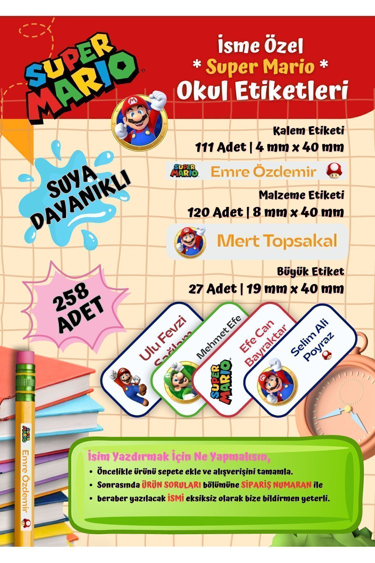 Ceres Studio Super Mario Okul Etiketi Defter Etiketi Kalem Etiketi ...