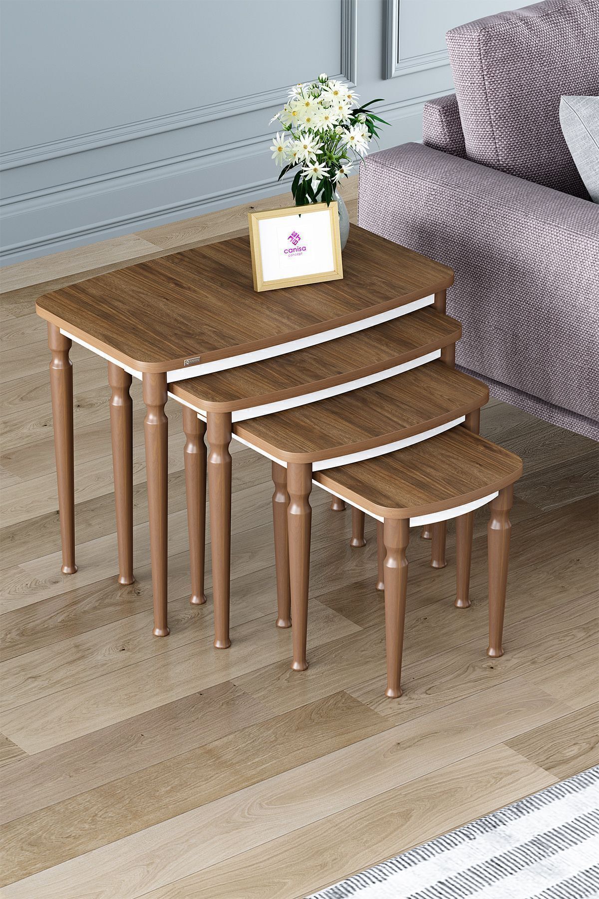 Canisa Tawe Serisi Mdf 1.Sınıf 4lü Zigon Sehpa Takımı Ceviz Renk Gürgen ...