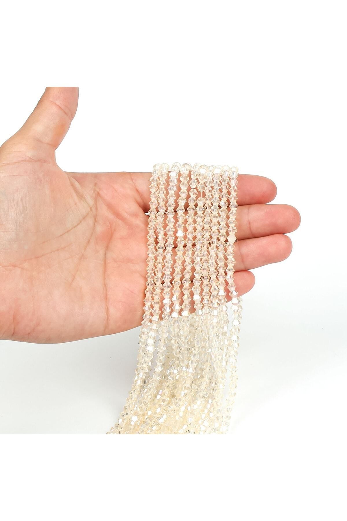 yfhobi 1 DİZİ (40 cm- 90-95 Adet)- 4 mm PİRAMİT KRİSTAL CAM BONCUK ...