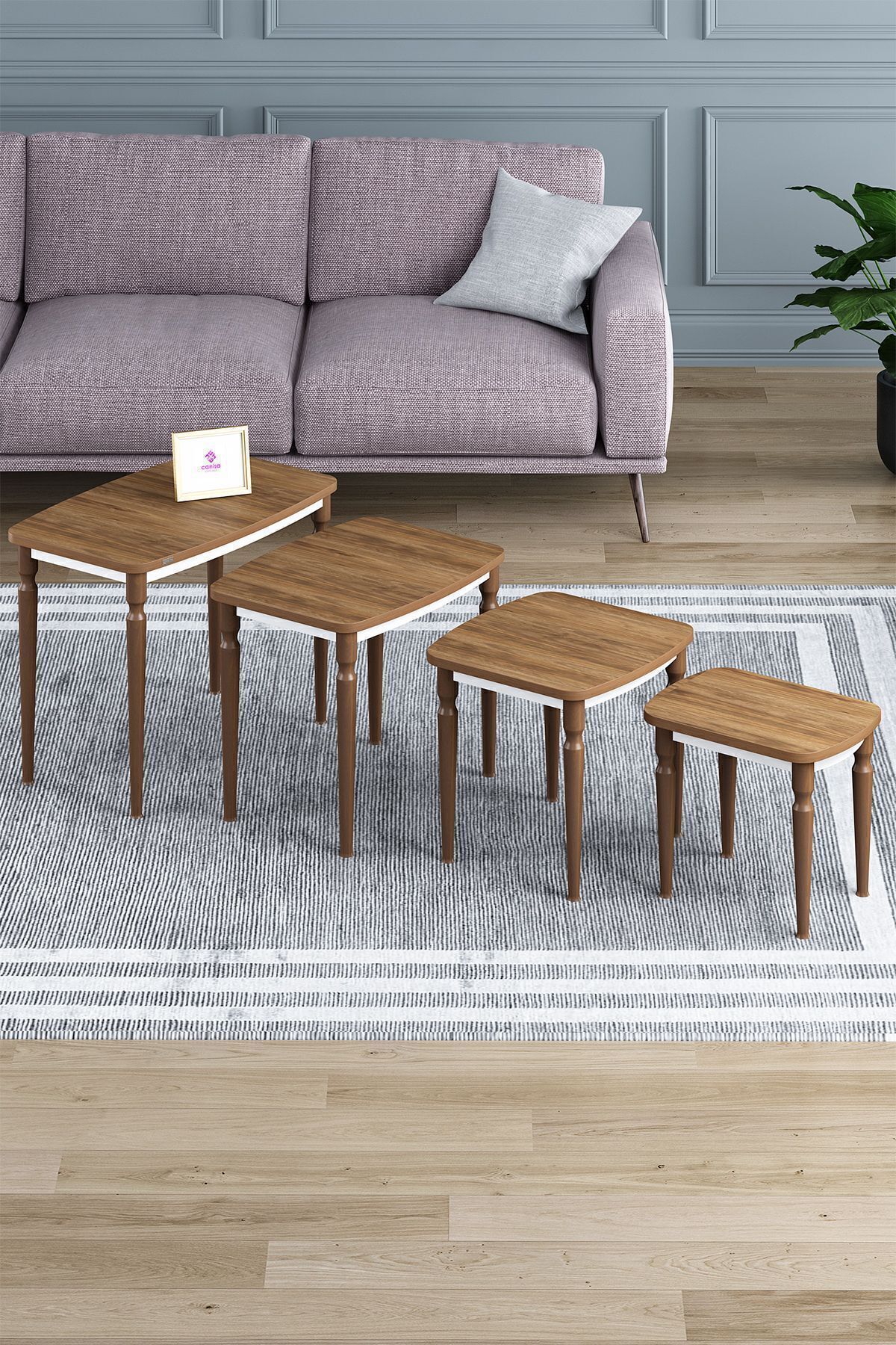 Canisa Tawe Serisi Mdf 1.Sınıf 4lü Zigon Sehpa Takımı Ceviz Renk Gürgen ...