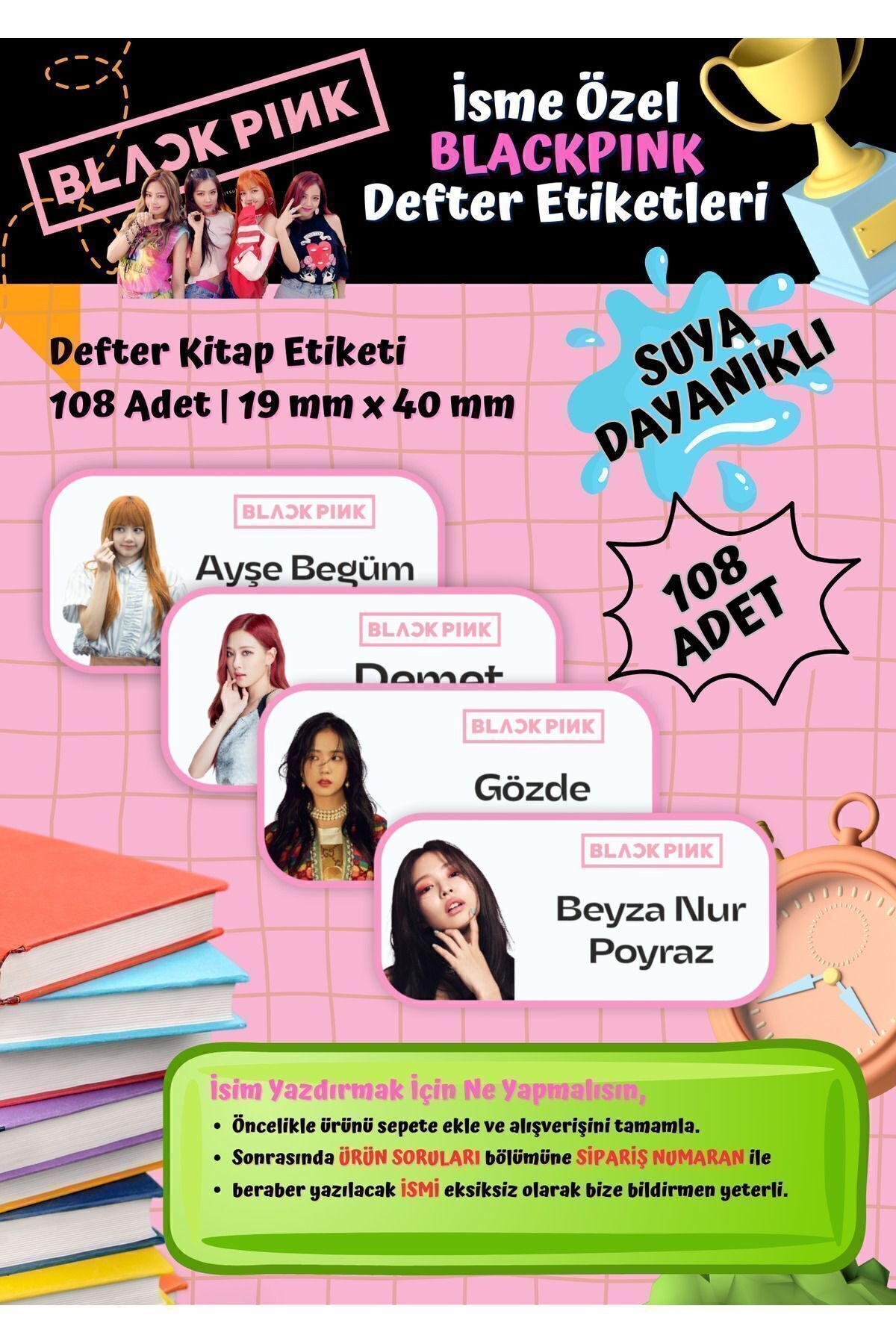 Ceres Studio Blackpink Etiketi Defter Etiketi Kitap Etiketi Kişiye Özel Suya Dayanıklı İsim ...