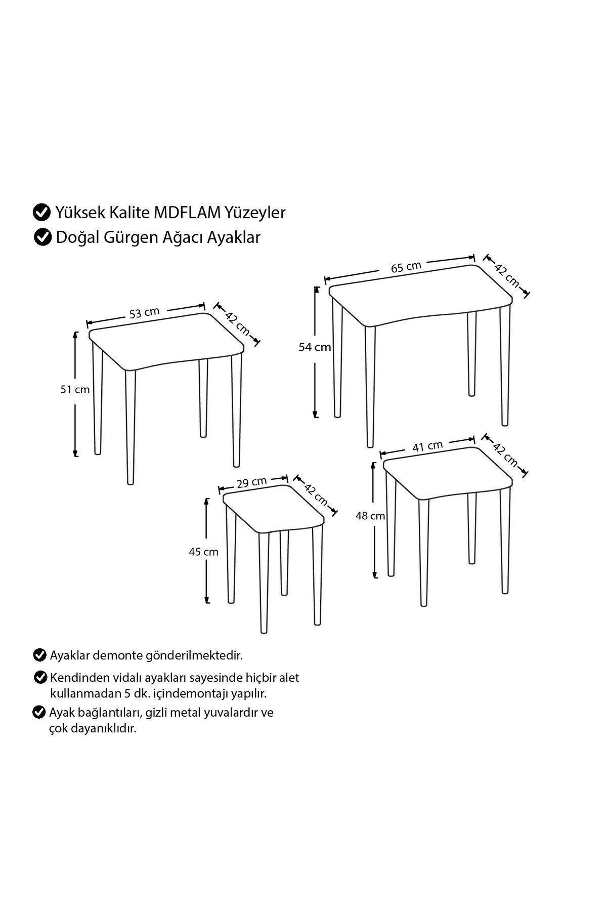 Canisa Concept Kuğu Serisi 1.sınıf Sehpa Takımı Mdf Krem 4'lü Zigon ...