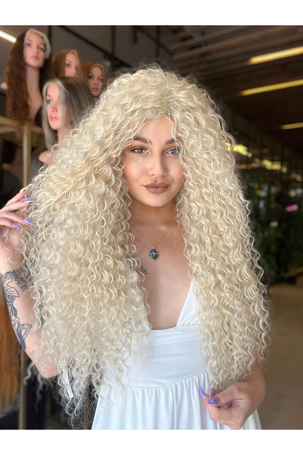 Suzan Peruk Afro Dalgalı Afro Saç Peruk Eksra havalı El yapımı komple ...