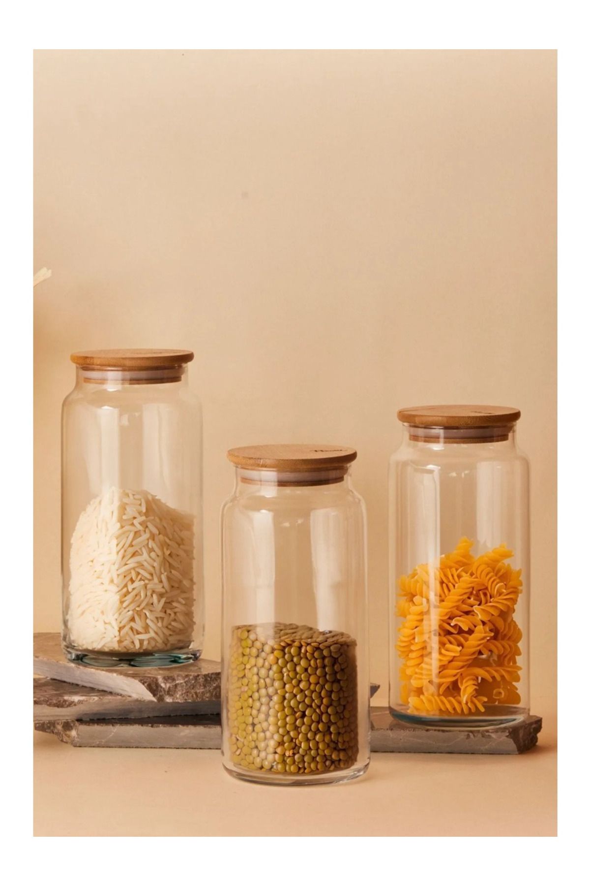 btm home 1300 ml Bambu Kapaklı Vakumlu Cam Kavanoz Takımı 3 Adet ...