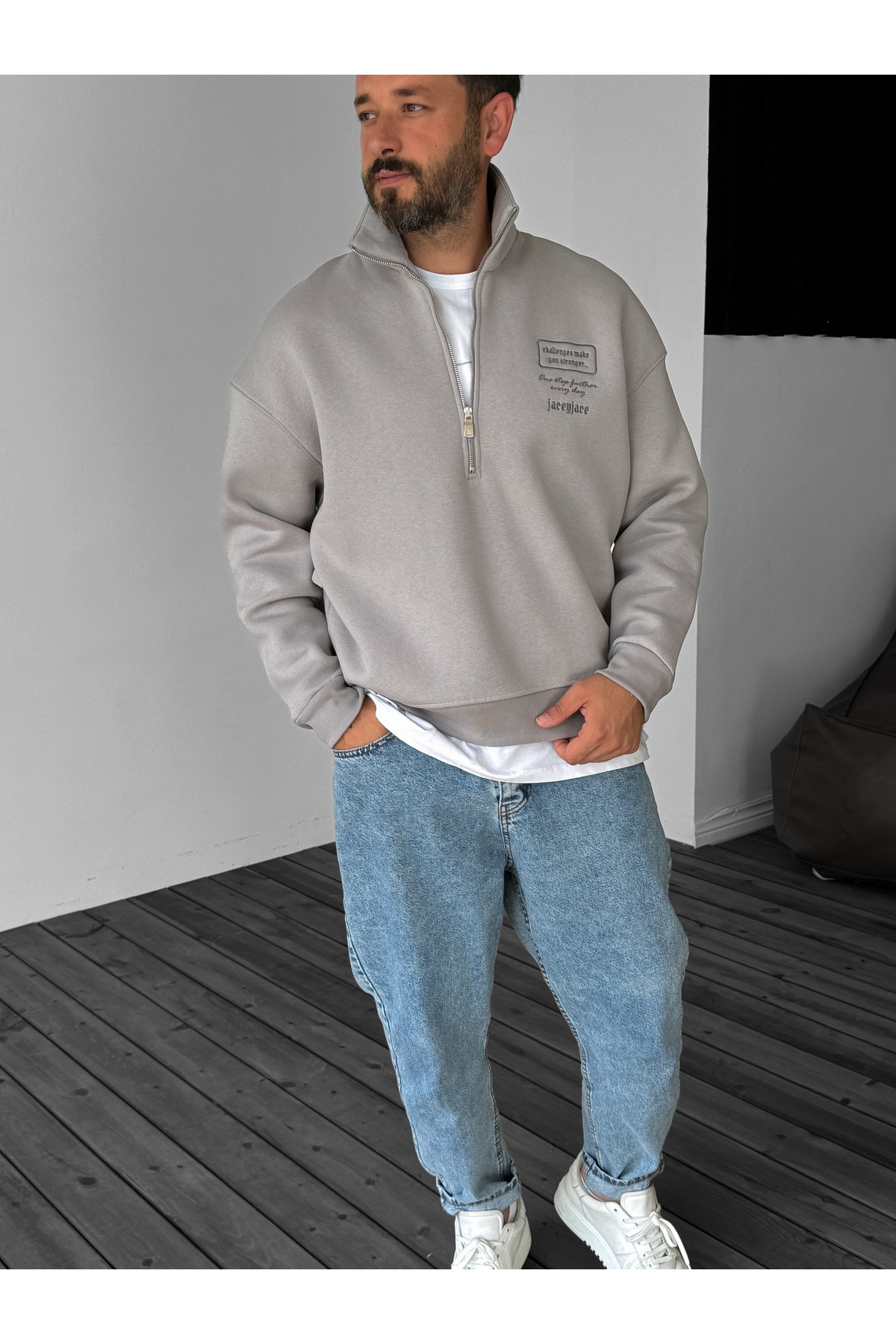 BYBASICMAN Ice Gri Yarım Fermuarlı Challenges Sweat JJ-116 Fiyatı ...