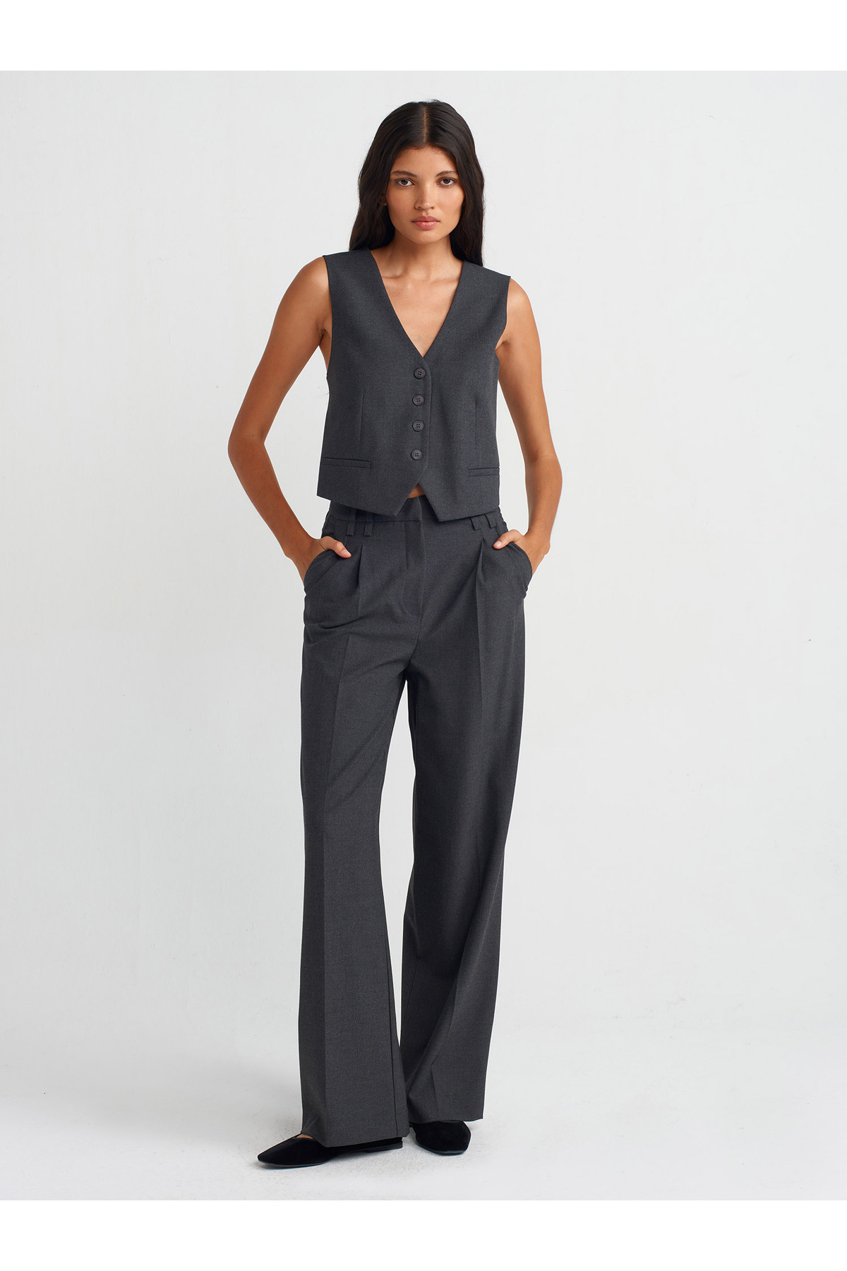 Dilvin 60545 Sırt Detaylı Blazer Yelek-Antrasit - Fiyatı, Yorumları