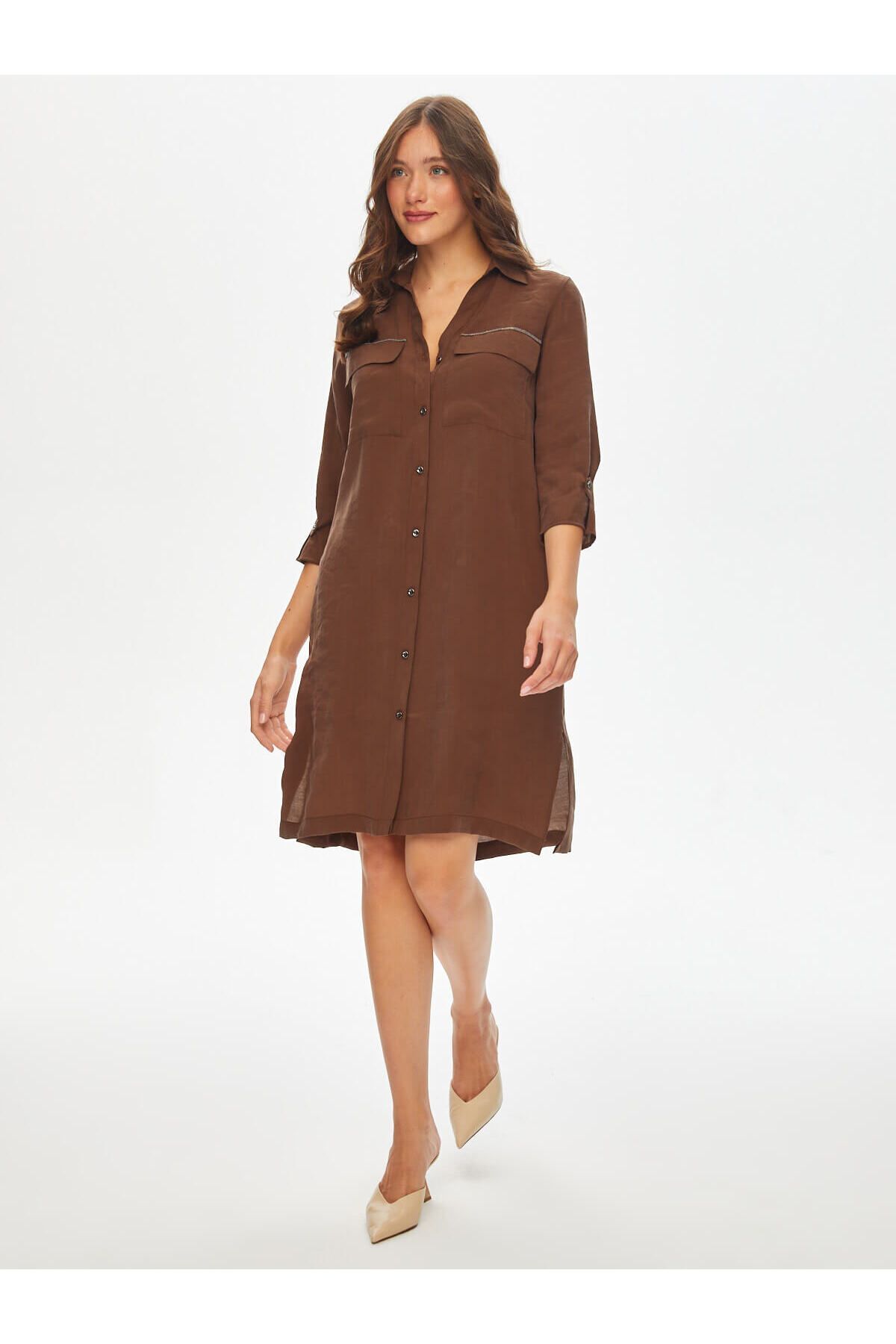 Faik Sönmez Zincir Şerit Detaylı Modallı 3/4 Kol Elbise 69238 - Fiyatı ...