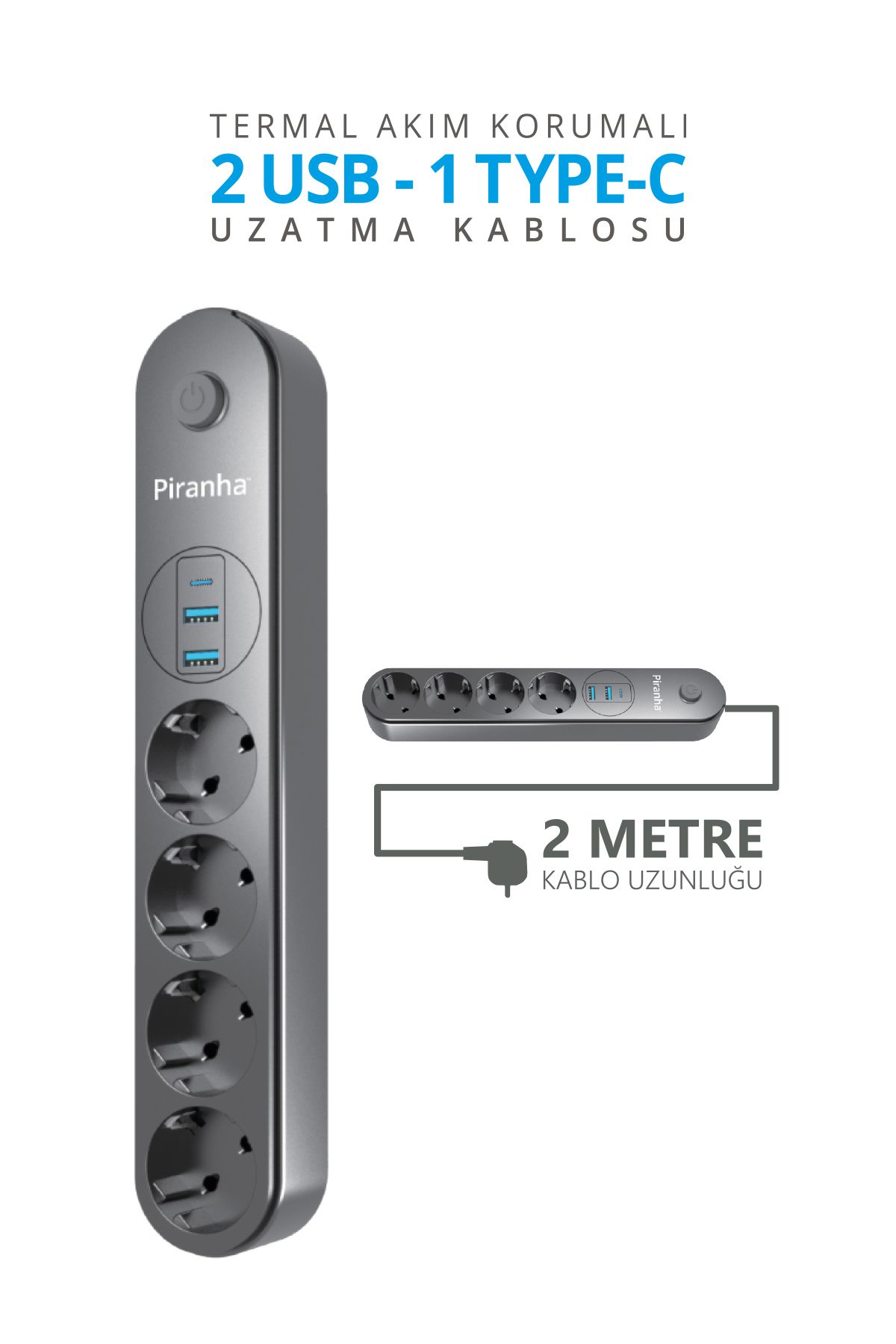 Piranha 45630 Akım Korumalı 2 USB - 1 Type-C Girişli 4'lü Uzatma ...