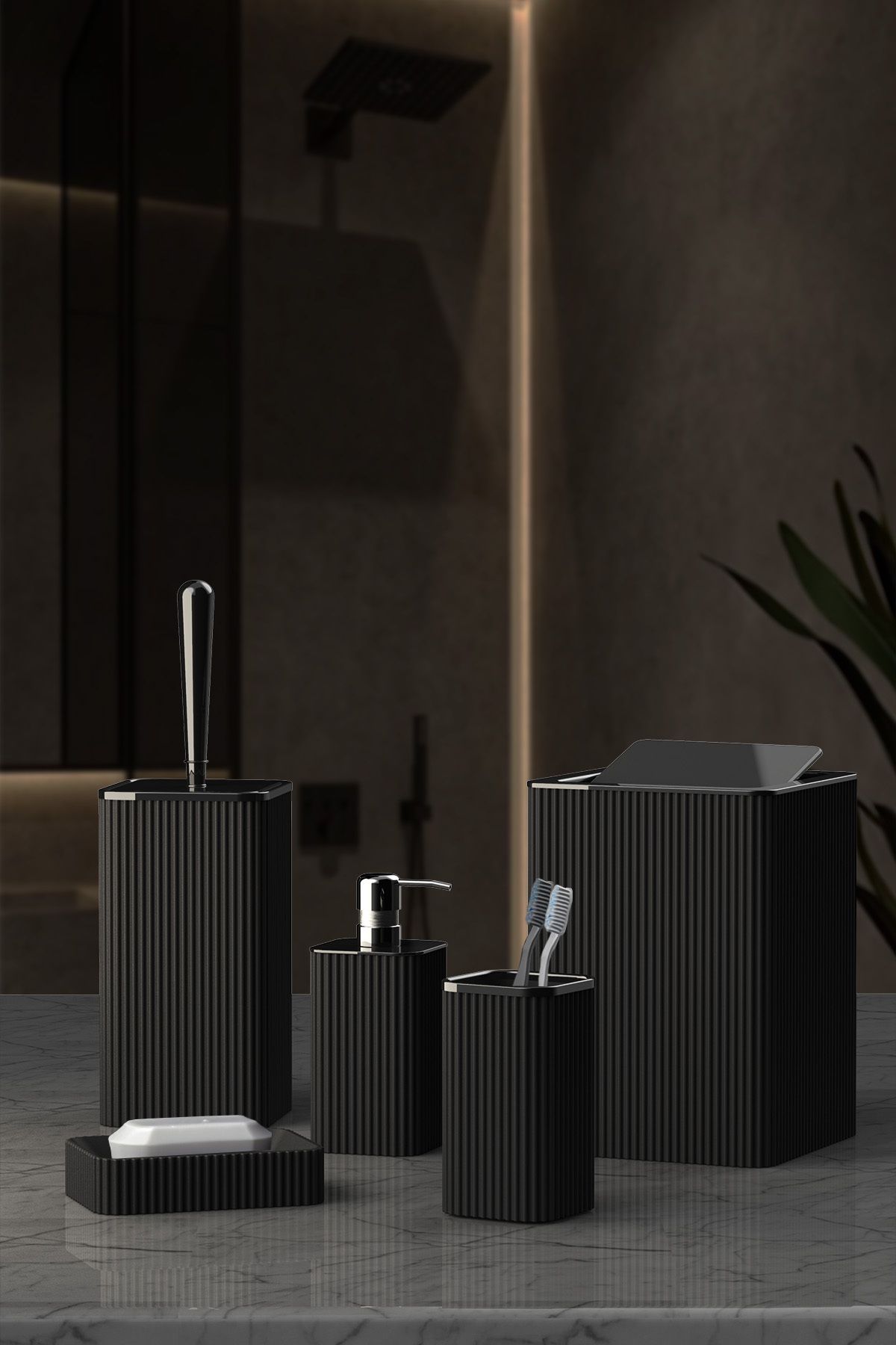 ECB Home 5 Parça Zura Banyo Seti - Dekoratif Kare Pratik Kapak Çöp ...